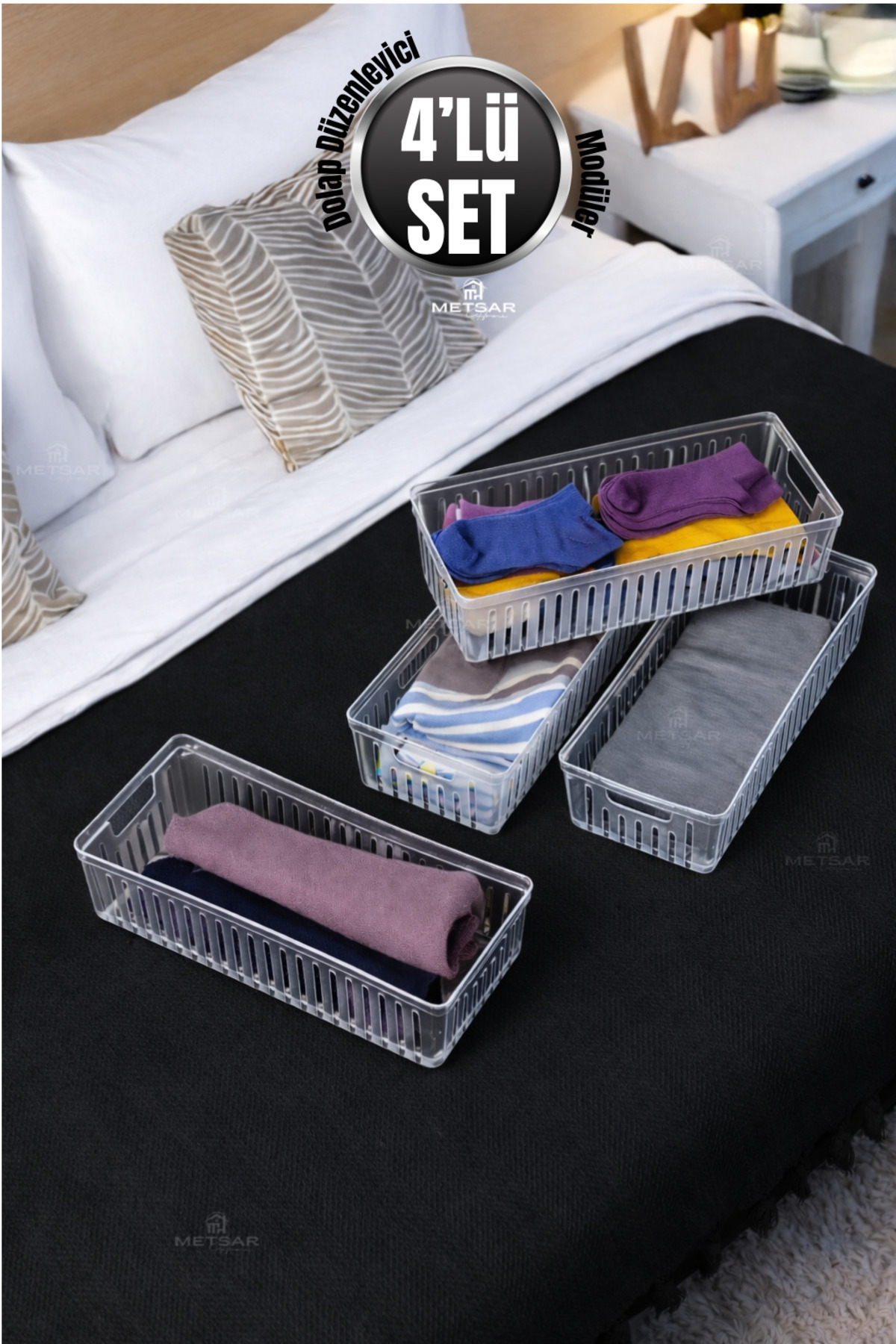 Metsar Home 4’Lü Şeffaf Çekmece İçi Çok Amaçlı Düzenleyici Organizer İç ...