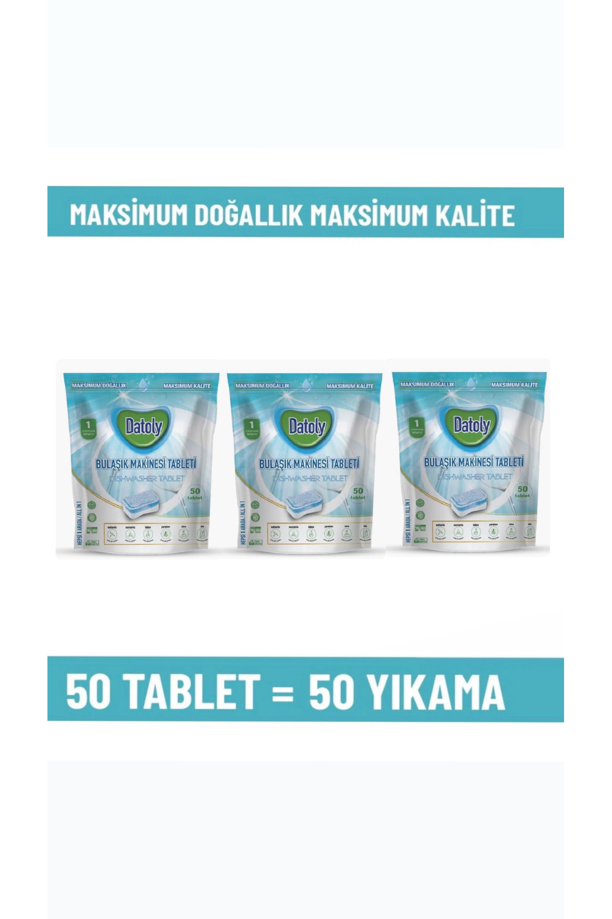DATOLY Bulaşık Makinesi Tableti – 3’lü Set ( 150 Tablet / 150 Yıkama ...