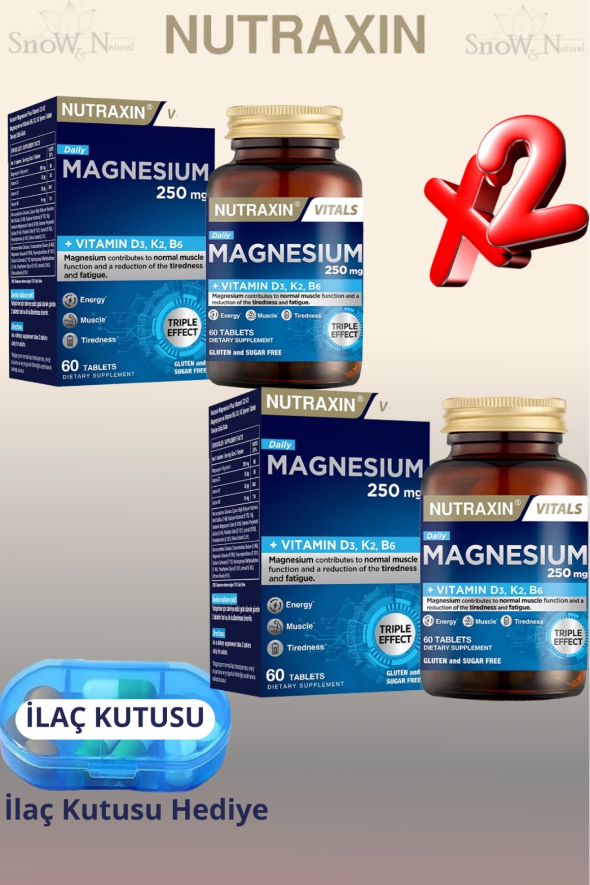 Nutraxin Magnesium Daily 250mg (Magnezyum, D3K2 ve B6 Vitamini) 60 ...