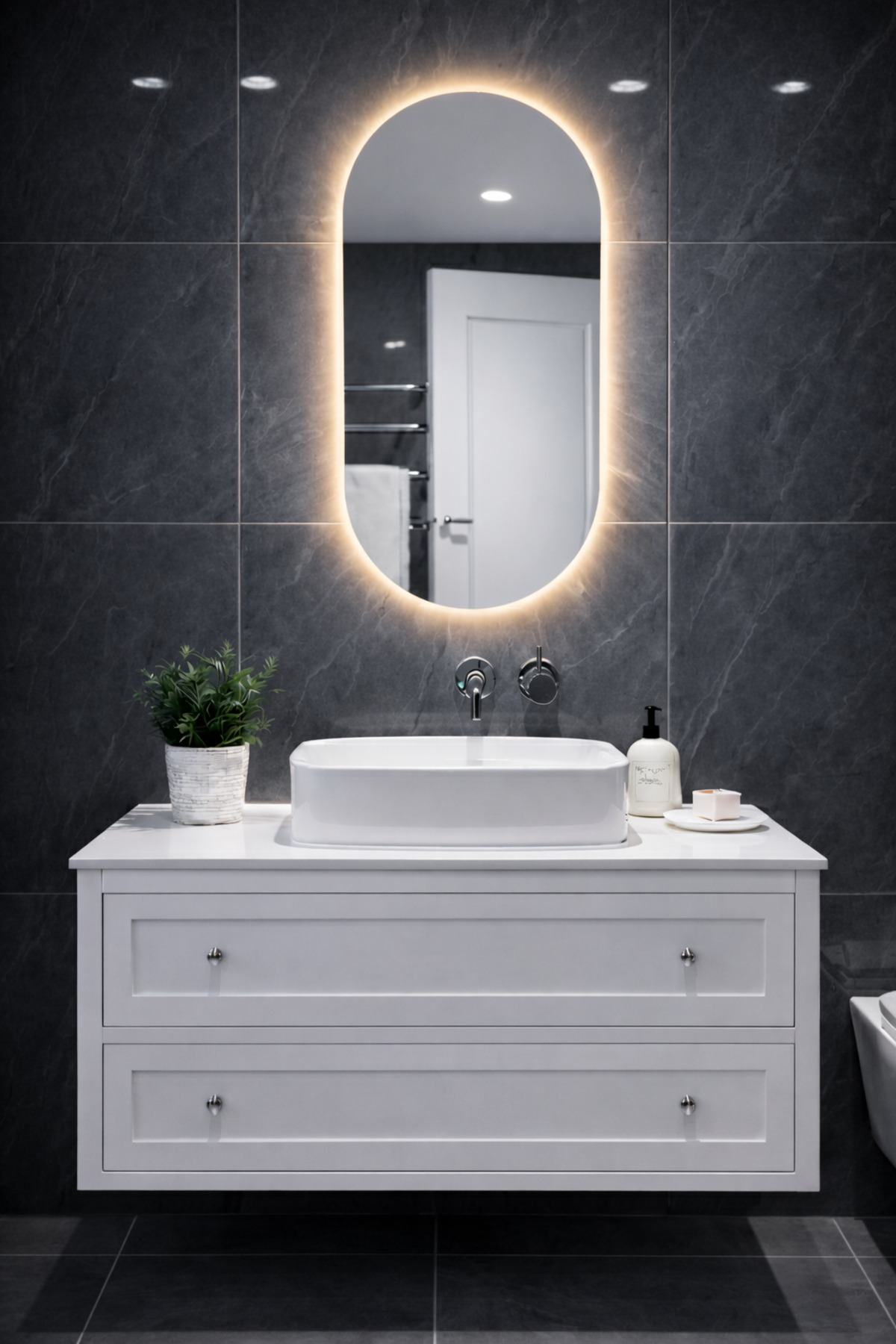 Digital Hayat Oval Elips LED Işıklı Ayna | Beyaz Günışığı Amber Mavi ...