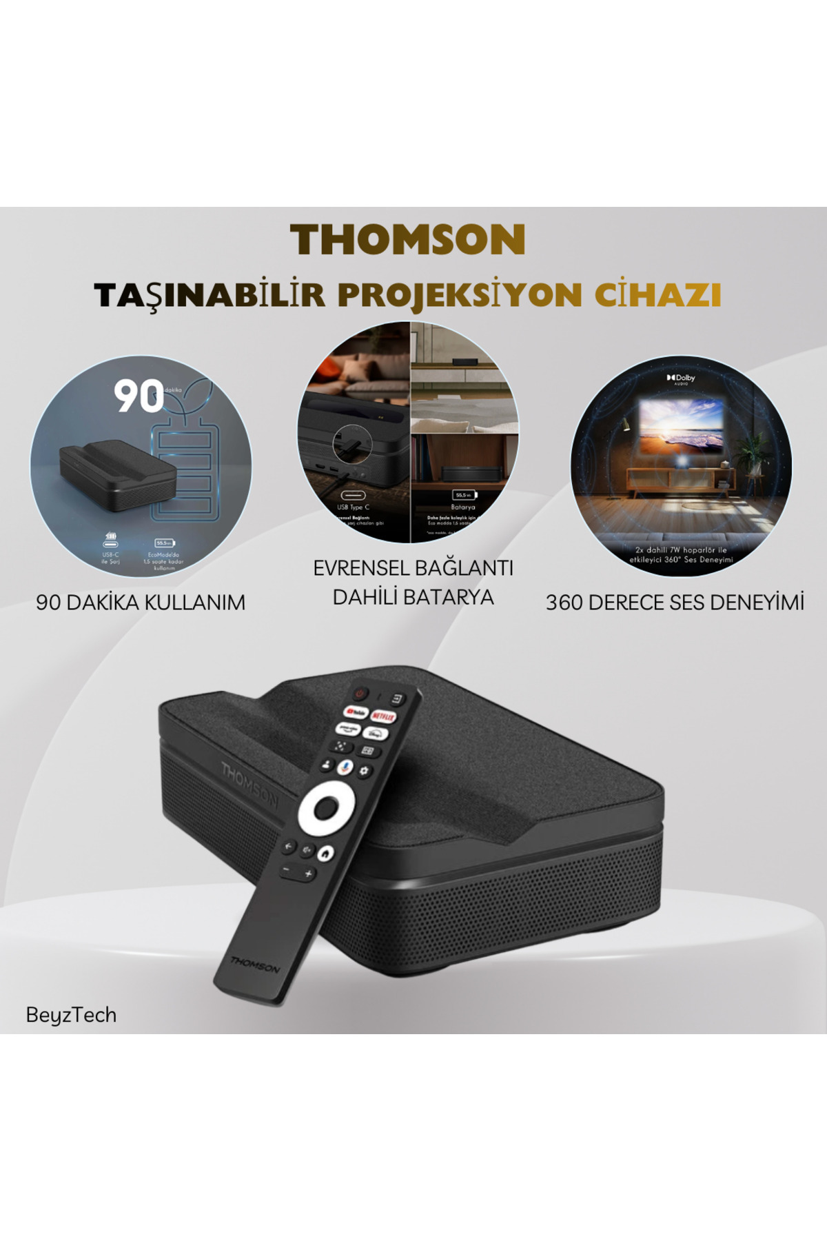 Thomson Sirius Laser FHD Google TV Projeksiyon | 600 ANSI Lümen, 4K ...