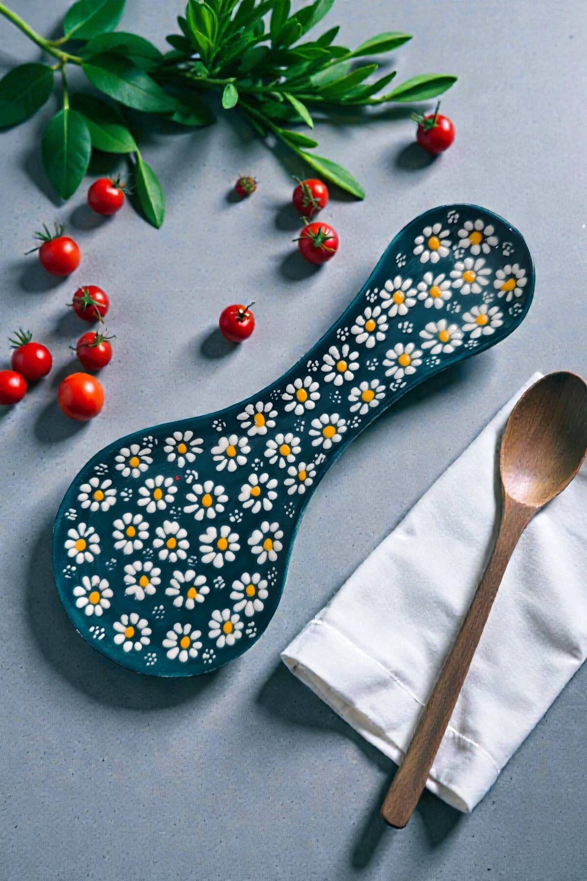 EvaniLife Seramik El İşçiliği Papatya Kaşık Altlığı Kepçe Altlığı ...