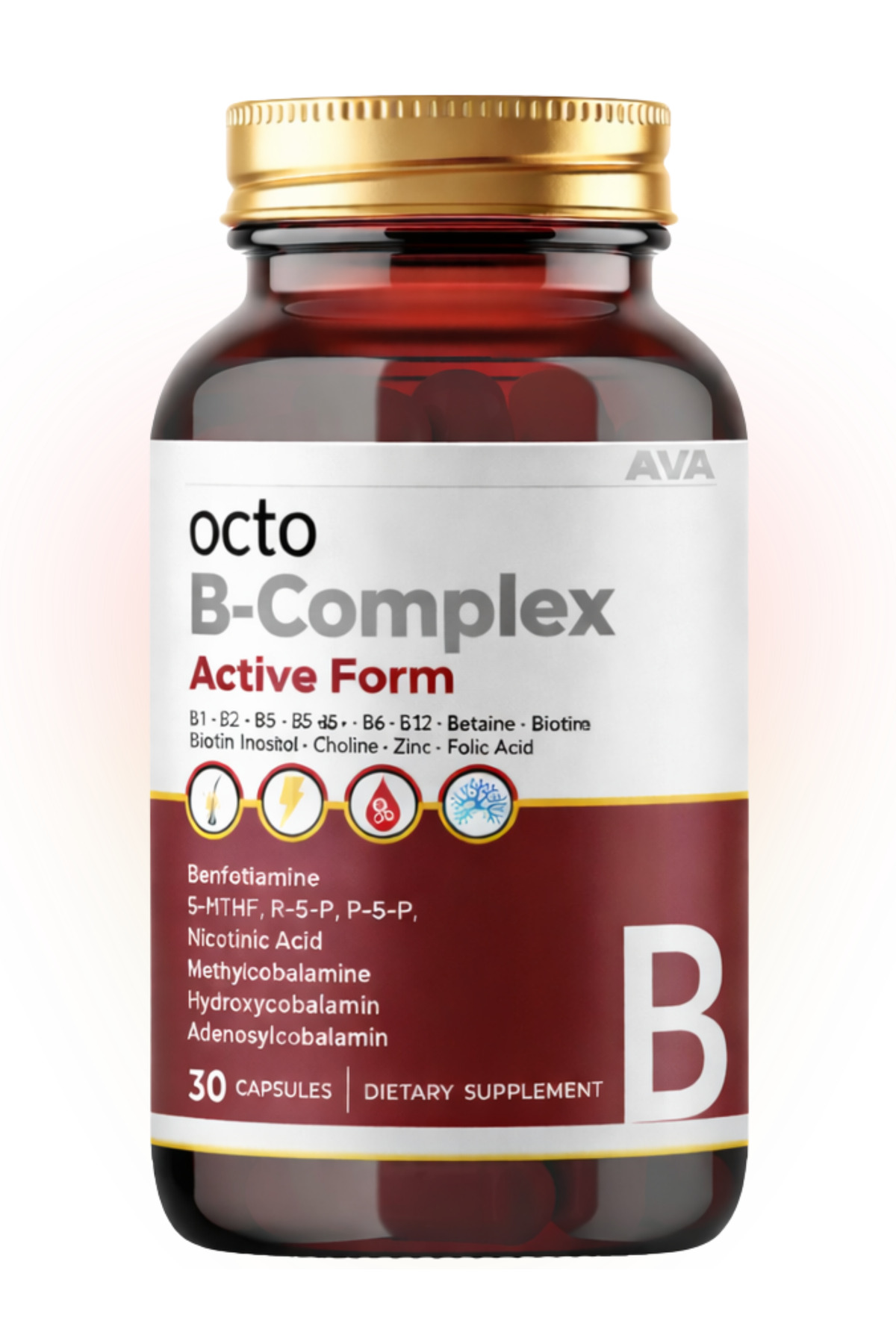 Ava Vitamin Active B Complex 30 Herbal Capsules B1 B2 B3 B5 B6 B7 B9 ...