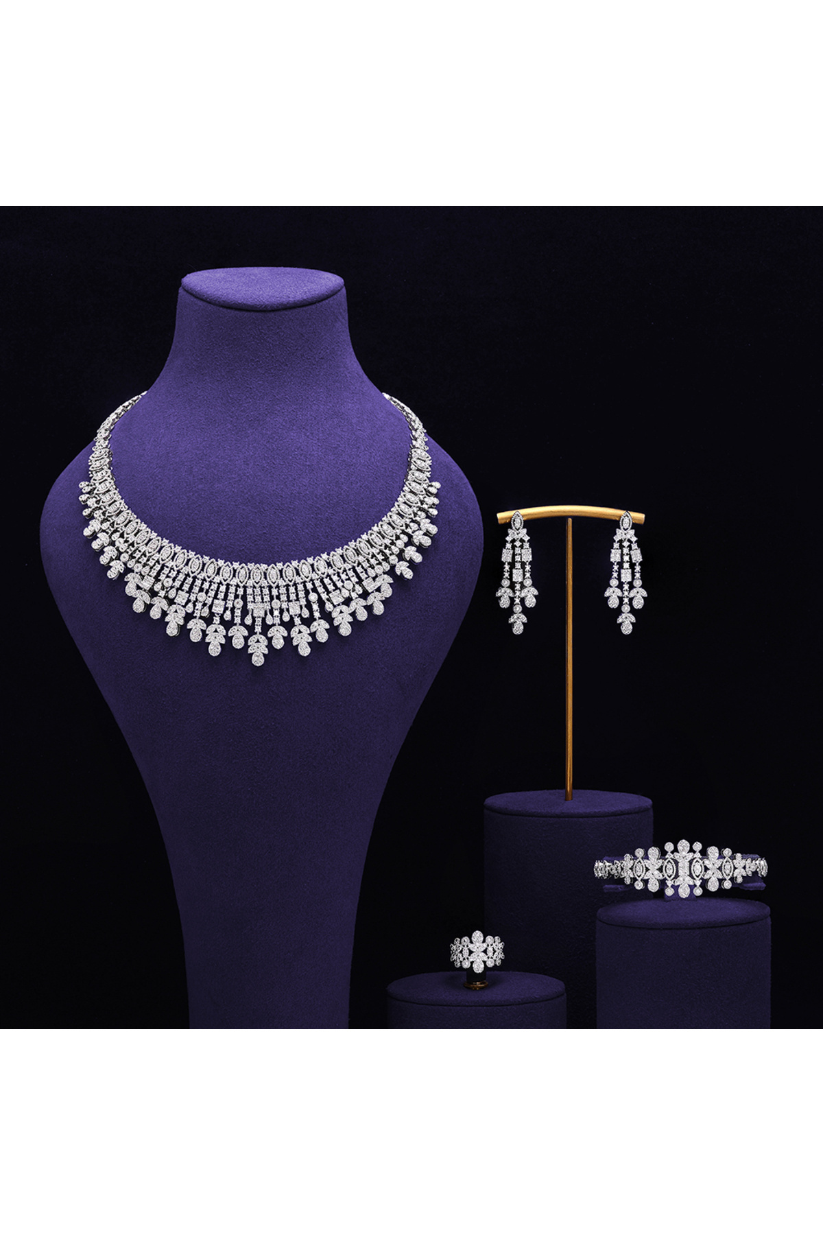 JEWELRY Luxury Women Bridal CZ Necklace Earrings Bracelet Ring 4pcs ...