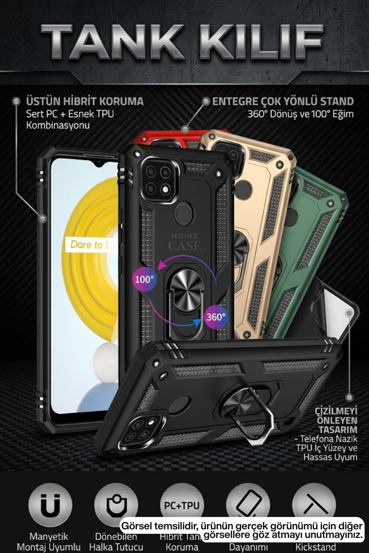cepmoda Realme C21 Uyumlu Tank Kılıf - Yüzüklü - Tam Koruma Kapak ...