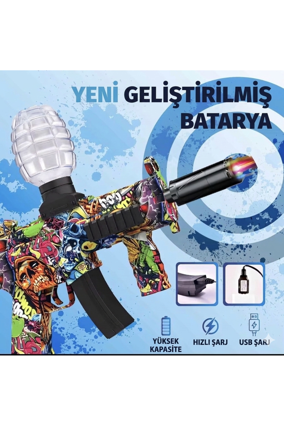 DroneEm x Graffiti Desenli Şarjlı Jel Tabancası - 56 cm Büyük Boy Full ...