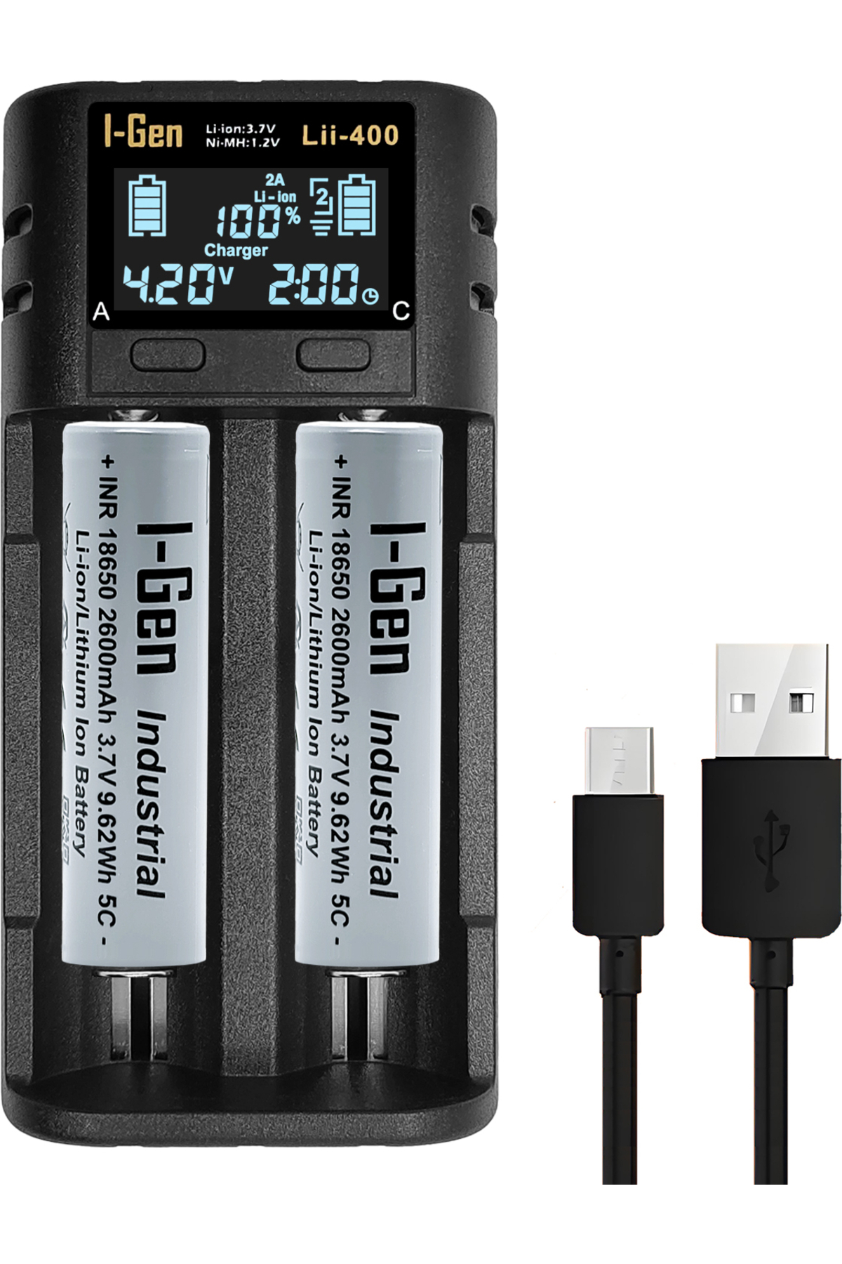 I Gen G225 2'li 18650 Li-Ion Akıllı Pil Şarj Aleti + 2 Adet 18650 ...