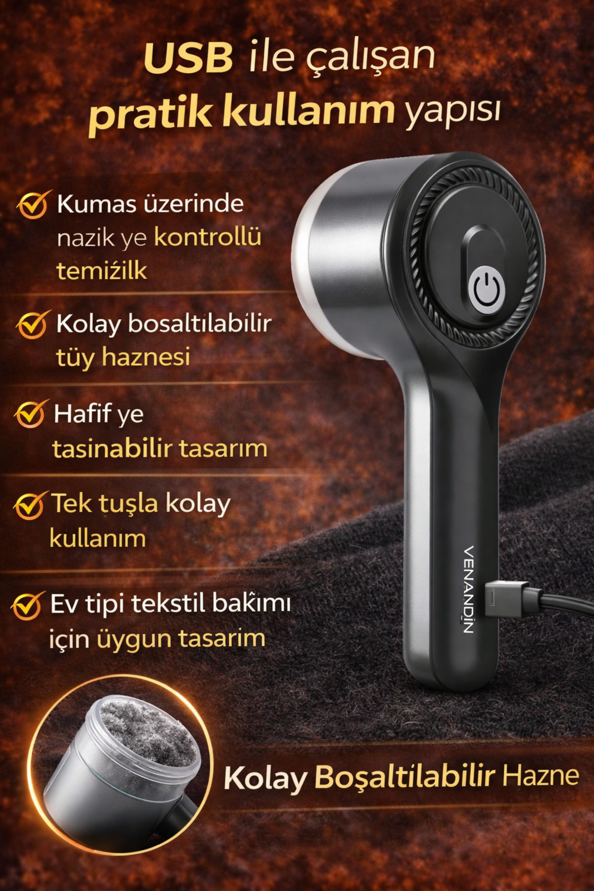Ervinay Yeni Nesil USB Şarjlı Tüy Toplayıcı Kumaş Tüy Temizleme ...