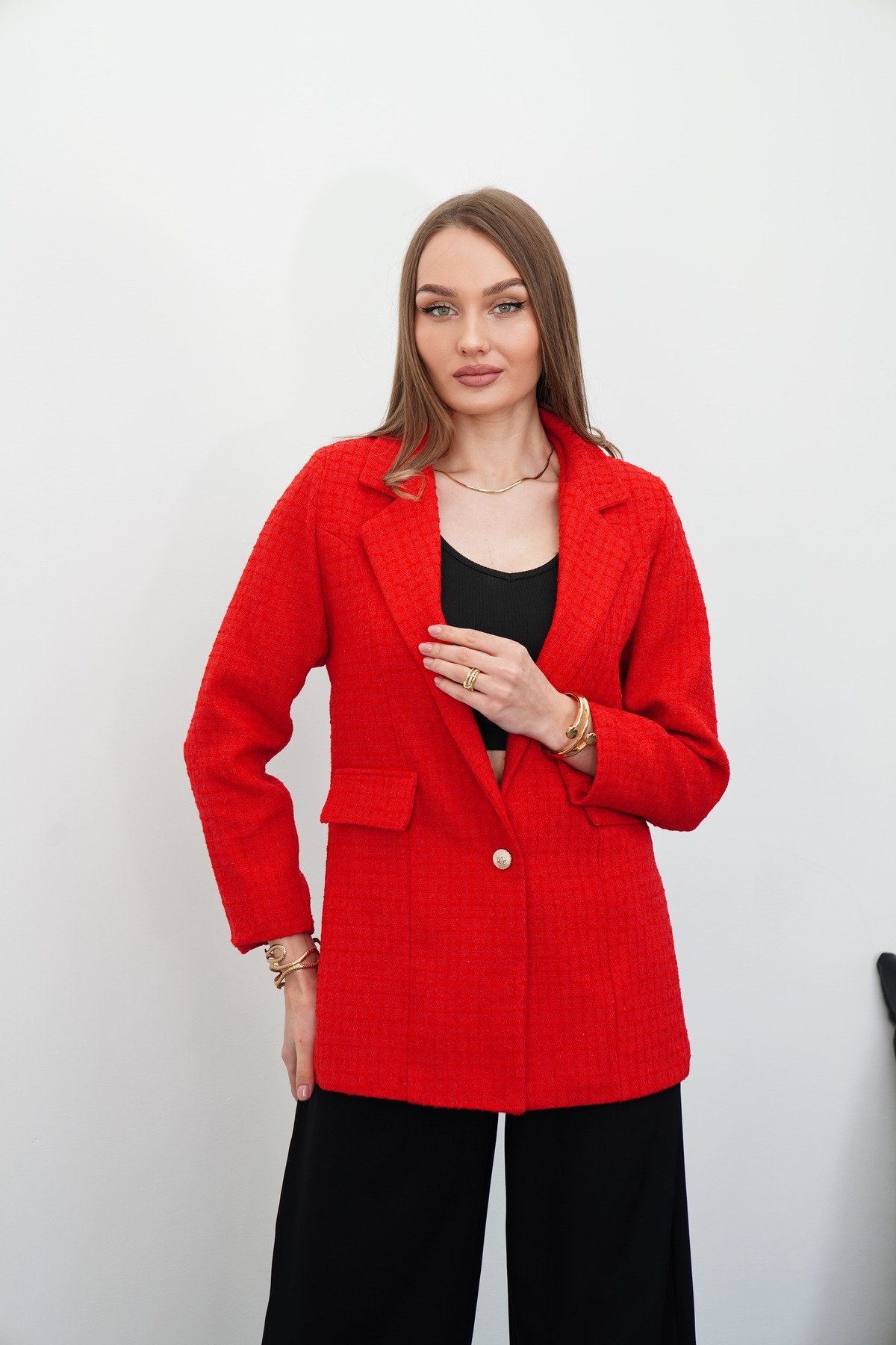 Niora Moda Kırmızı Tek Düğmeli Astarlı Tuvit Ceket - Fiyatı, Yorumları