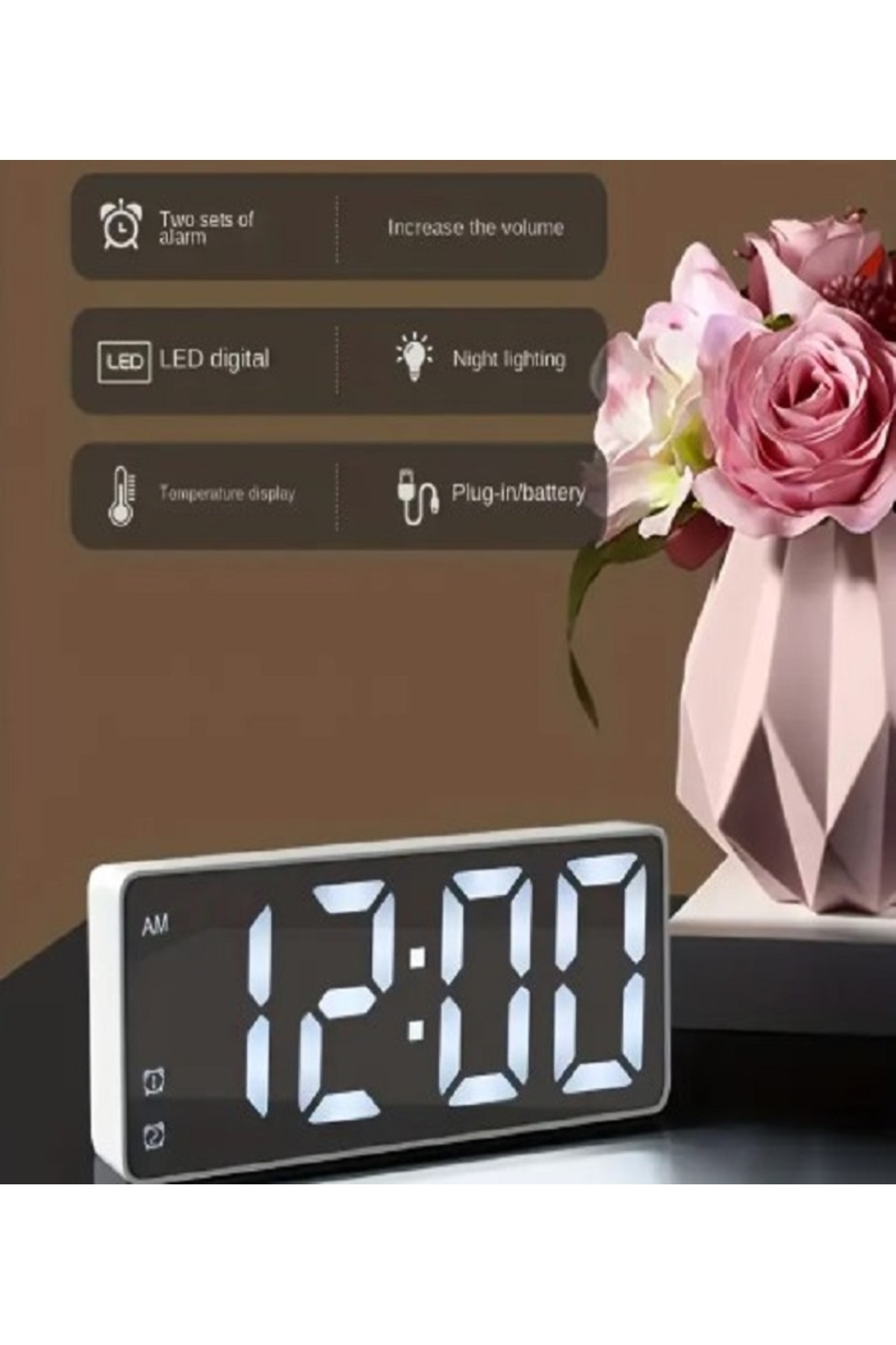 yakpen Aynalı led masa saati ışıklı masa saati dijital usb kablolu masa ...