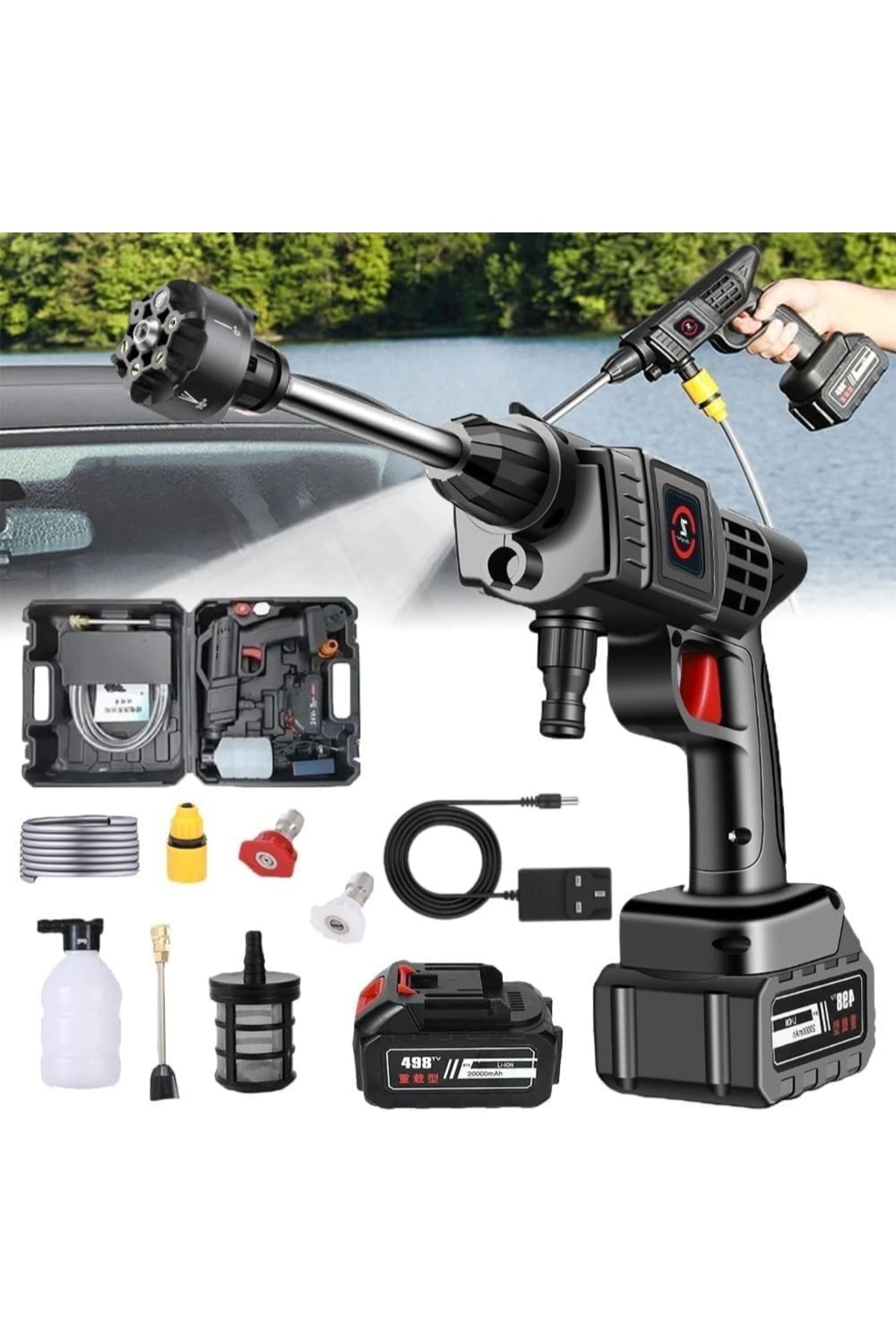ET-LIFE Cordless Portable Pressure Washer Gun - Upgrade 6-in-1 Nozzle ...