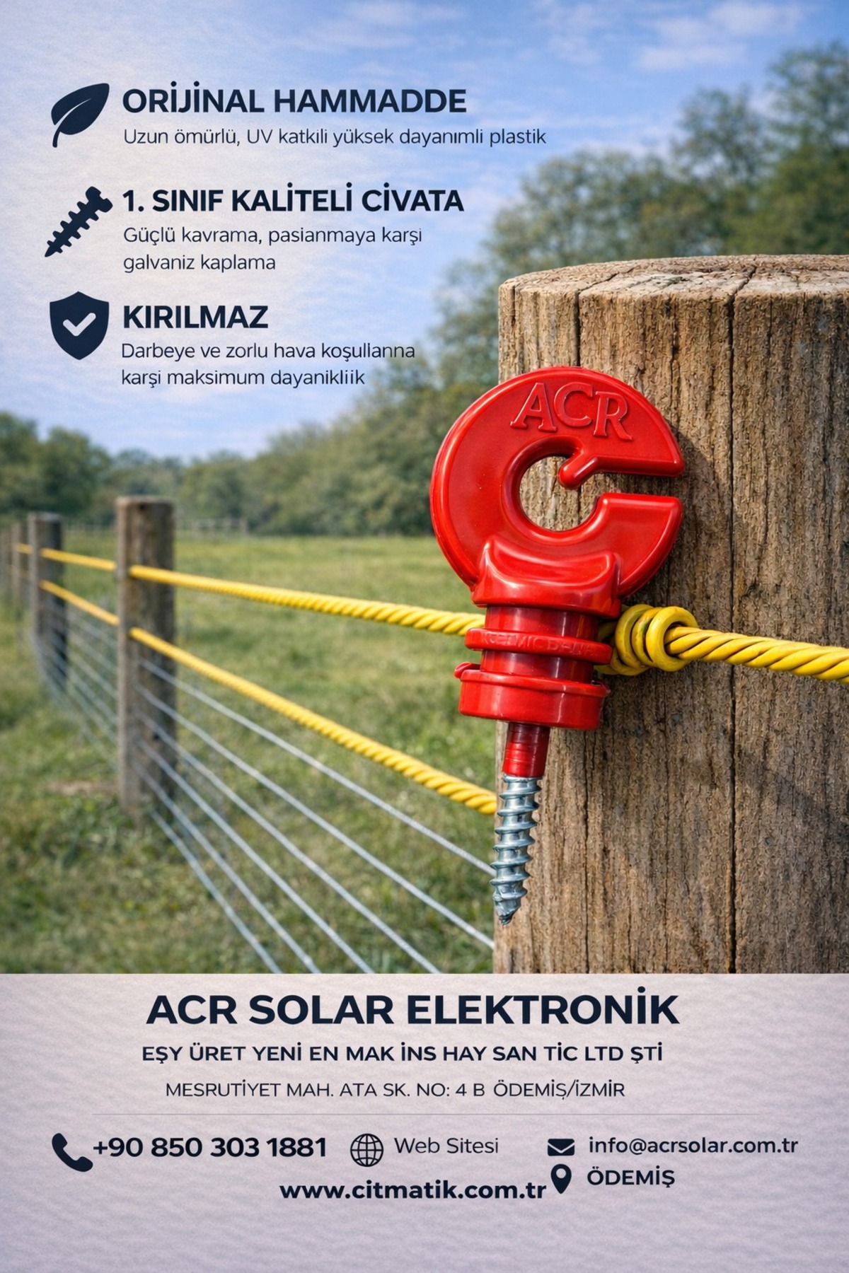 ACR GÜÇMATİK Elektrikli çit izolatörü LÜKS 1. SINIF ORJİNAL KIRMIZI 50 ...