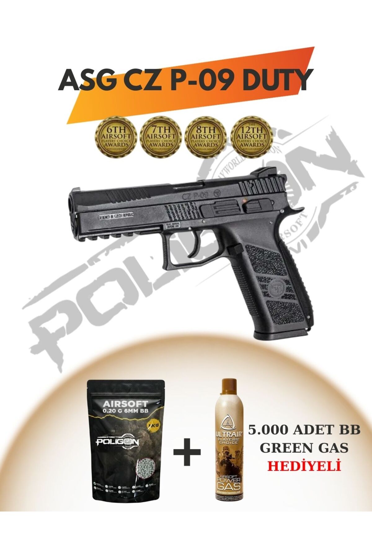 PLAYWORLD POLİGON ASG CZ 75 Duty P-09 GBB Airsoft Tabanca – Ödüllü ...