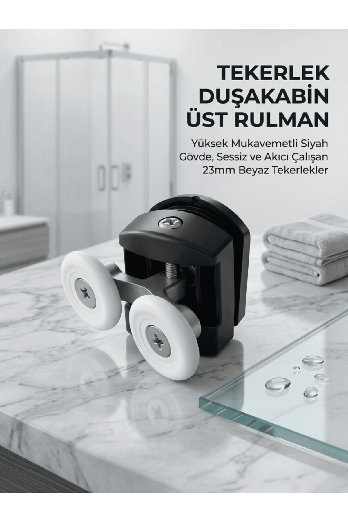 optana Siyah Duşakabin Üst Tekerlek 23 mm Cam Rulman Sessiz Kayar ...