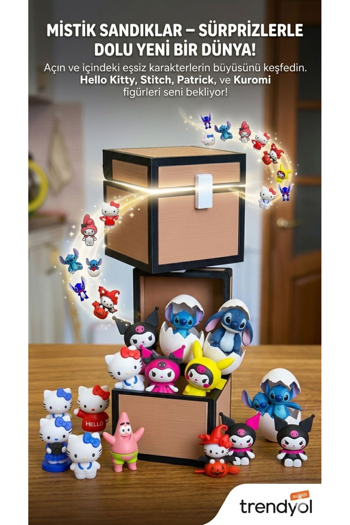 HEDİYEVİM Sürpriz Figür Kutu Helo Kiity Stich Kromi Bob Rastgele Figür ...