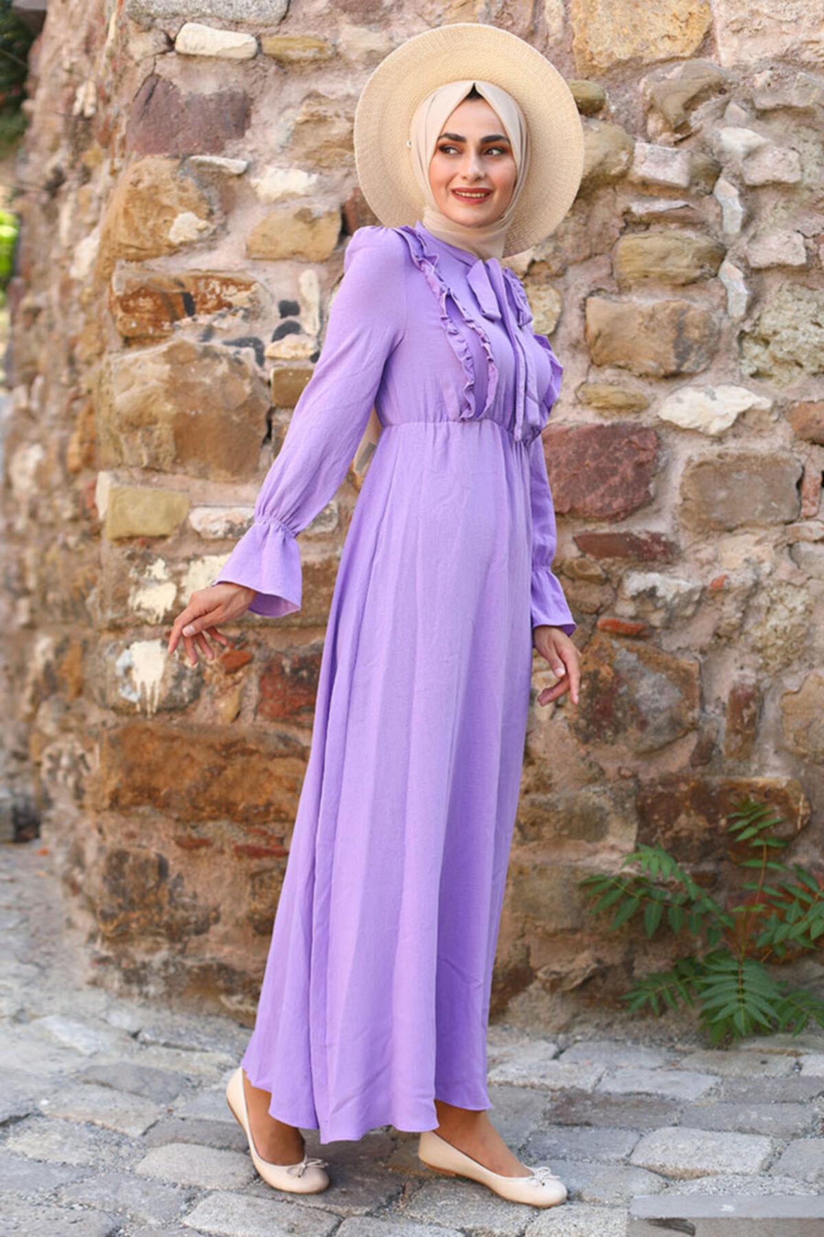 Feiza Collection Yakası Fırfırlı Tesettür Elbise - Lila Fiyatı ...