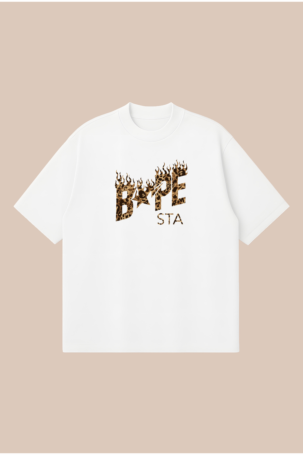 PURE POWER Bape Leopard Pattern Boxy Fit Oversize Unisex %100 Pamuklu ...