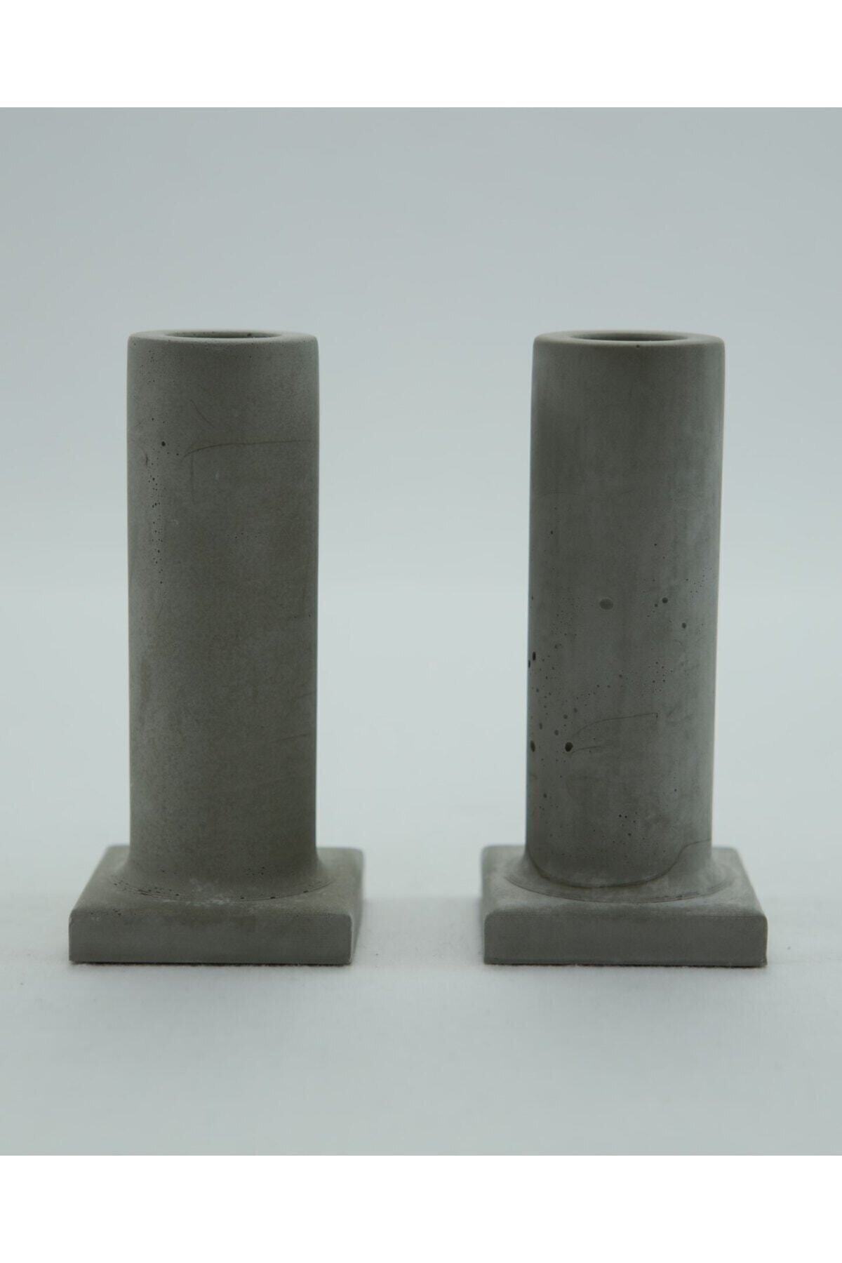 Orange Atelier 2'li Ham Gri Beton Tütsülük Şamdanlık Dekoratif Obje ...