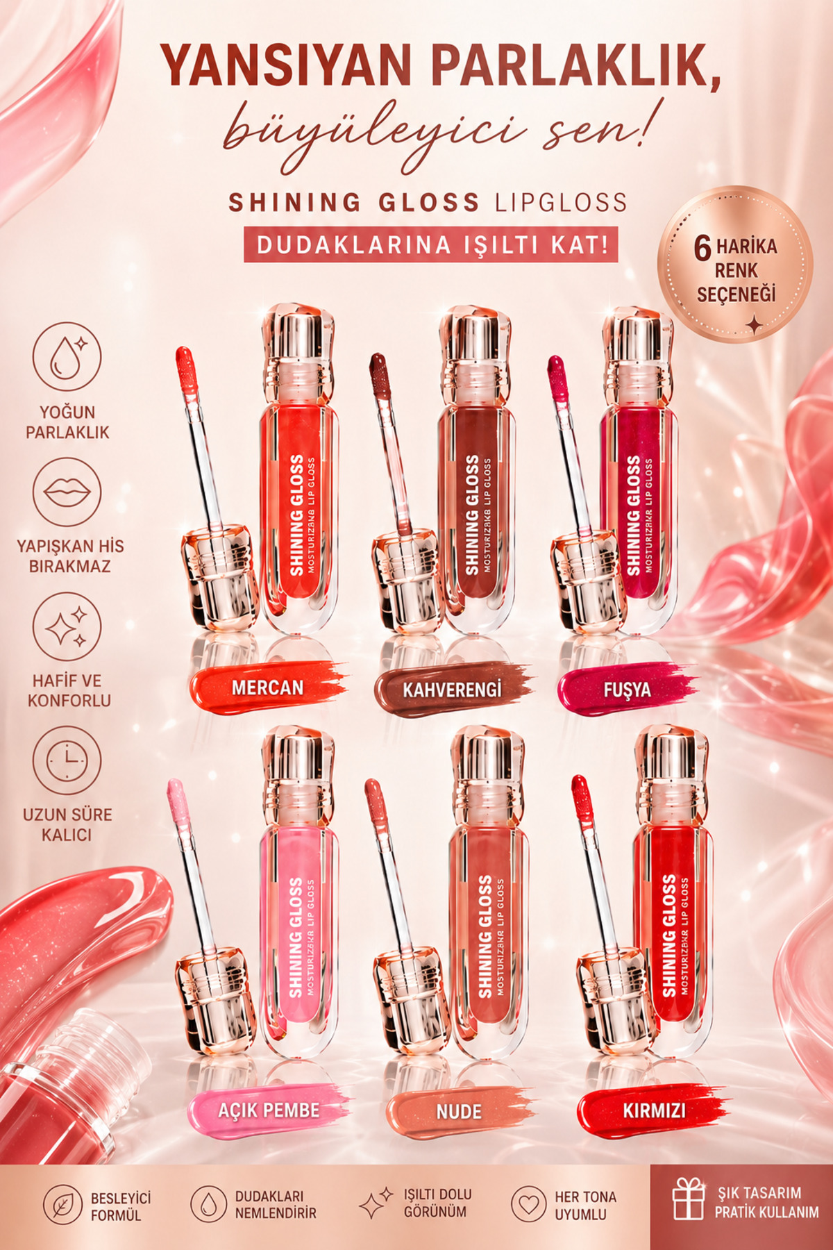 SETBEAUTY Simli Renkli Dudak Parlatıcı - 6'lı Shınıng Lip Gloss ...
