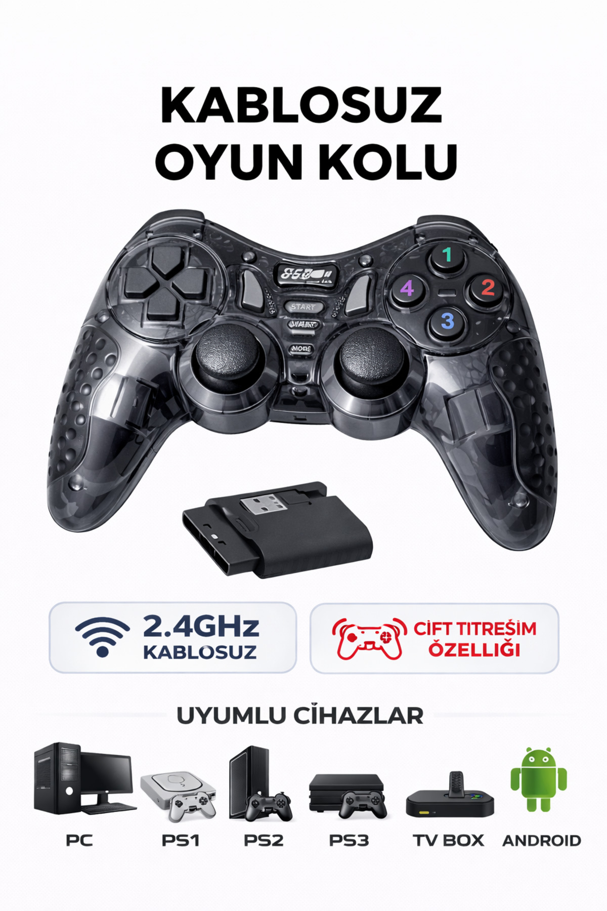 MEGAMUS Kablosuz Oyun Kolu 2.4GHz – PC, PS1, PS2, PS3, TV Box ve ...