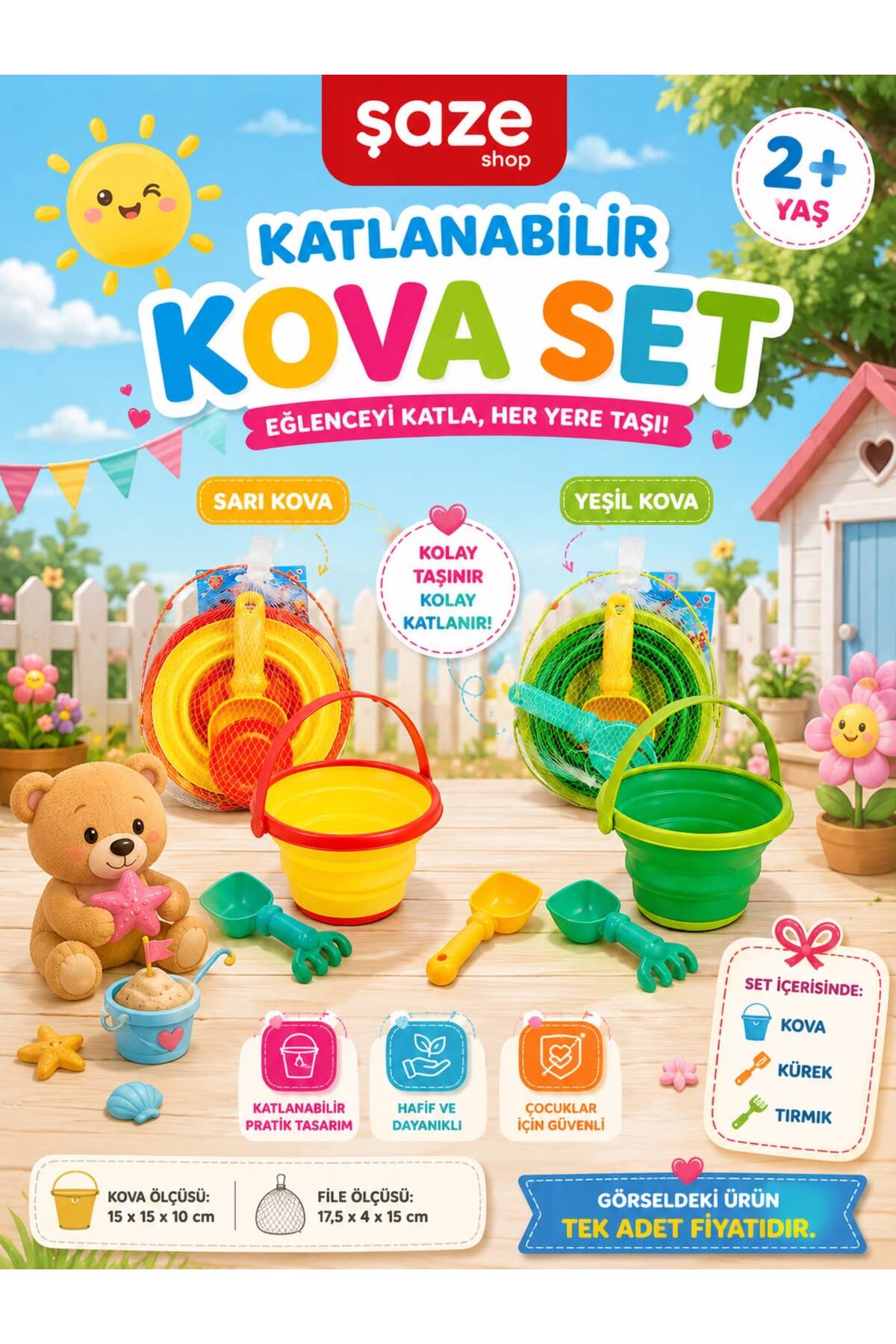 SAZE KATLANABİLİR KOVA SETİ 2’Lİ MODEL SEÇENEĞİ – KOVA, KÜREK VE TIRMIK ...