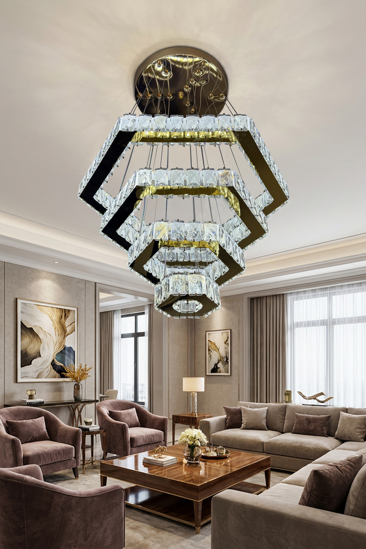G-Light Diamond 4 Katlı Kristal Taşlı Modern Sarkıt LED Avize - Fiyatı ...