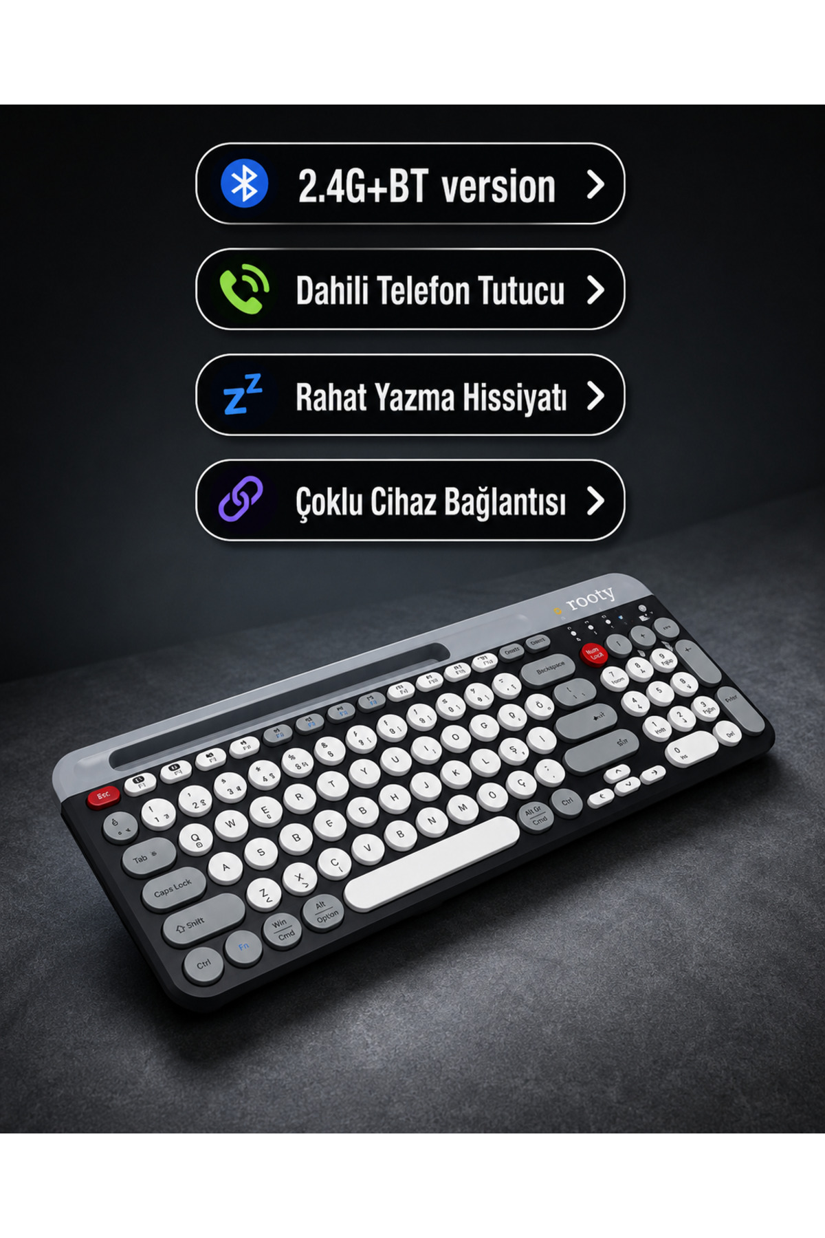 CAMCI PREMİUM Kalite Çoklu Destekli Bluetooth Bağlantılı Q Tuş Takımlı ...