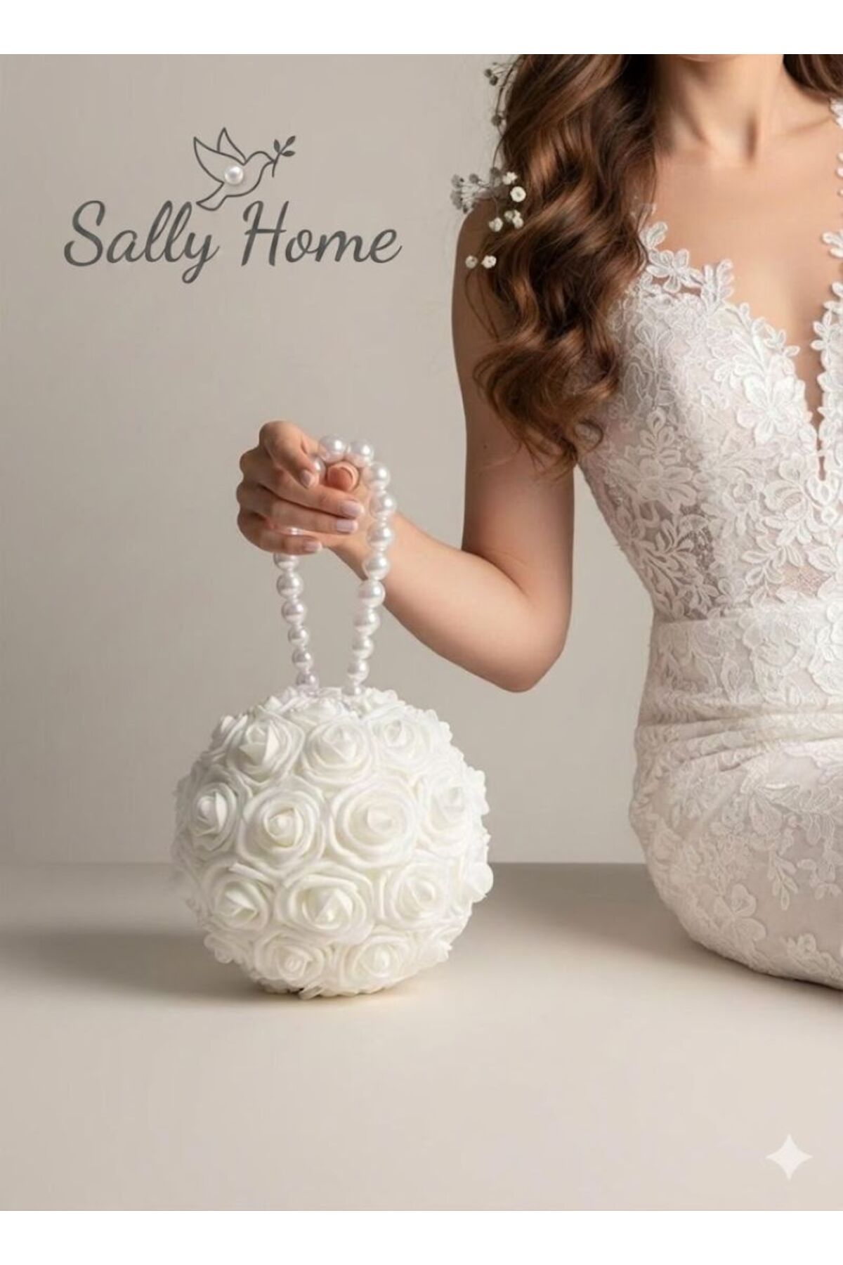 Sally Home PREMİUM LUXURY BRİDAL & HOME SERİES İncili Gül Topu Gelin ...