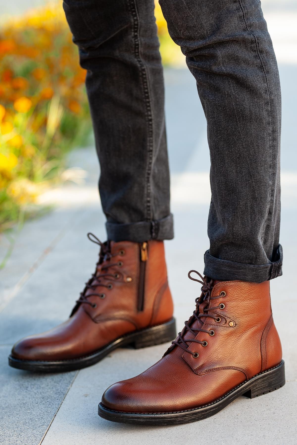 MUGGO Erkek Kahverengi Hakiki Deri Bot M226