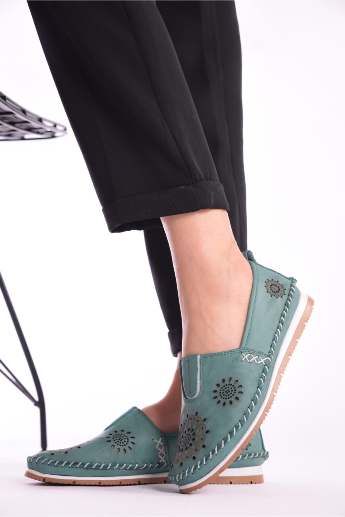 RİKEL DERİ Hakiki Deri Turkuaz Kadın Günlük Babet Fiyatı, Yorumları - Trendyol