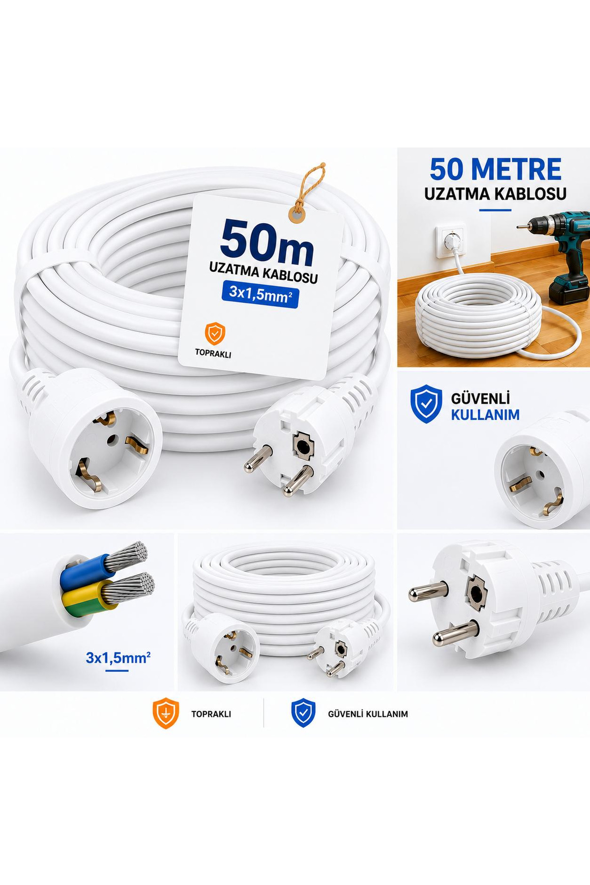 NESSOR 50 Metre 3*1.5 CCA-TTR Uzatma Kablosu - Fiyatı, Yorumları