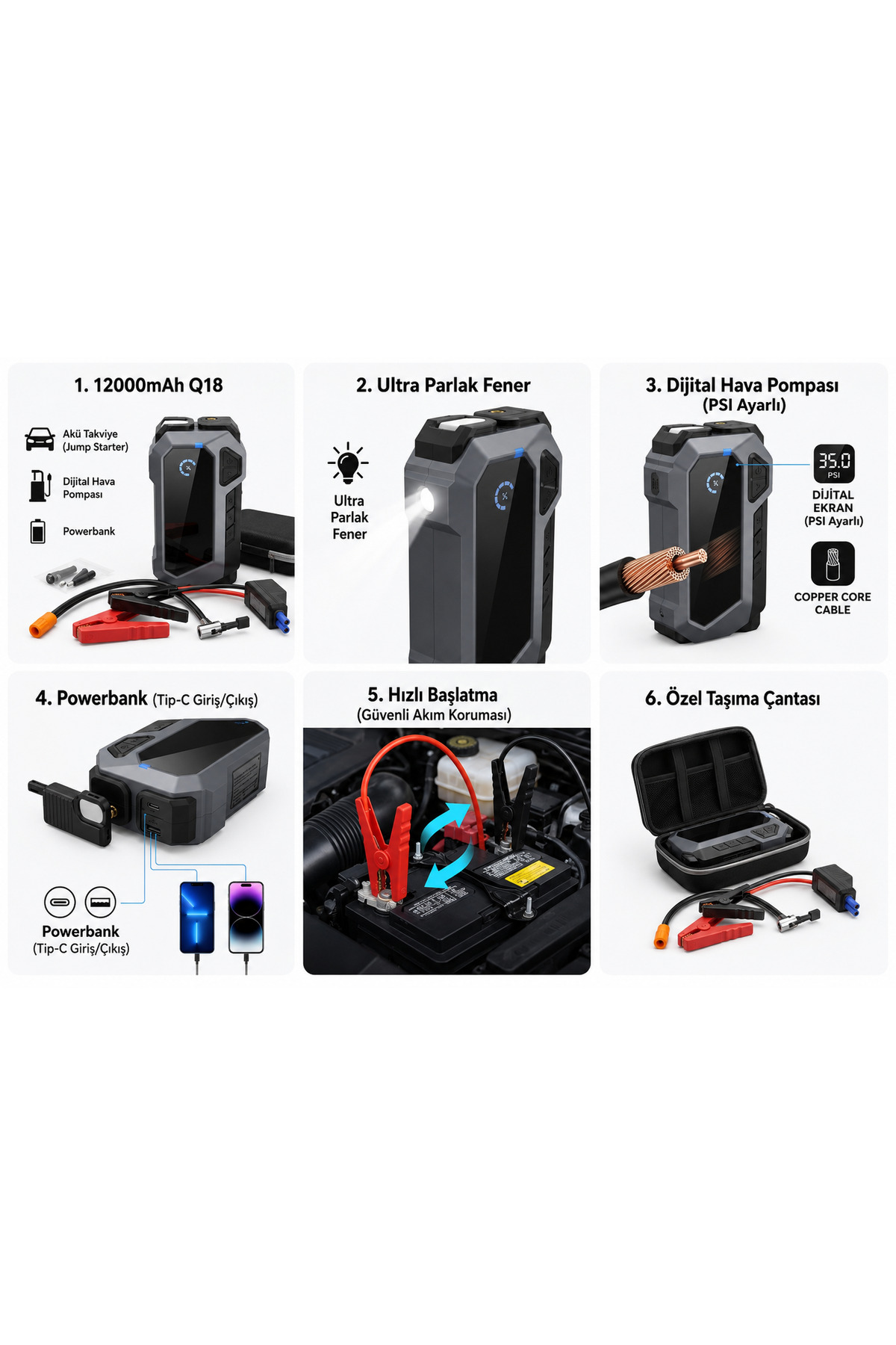 Bushco Store Q18 Taşınabilir Akü Takviye Jump Starter -Hava Pompası ...