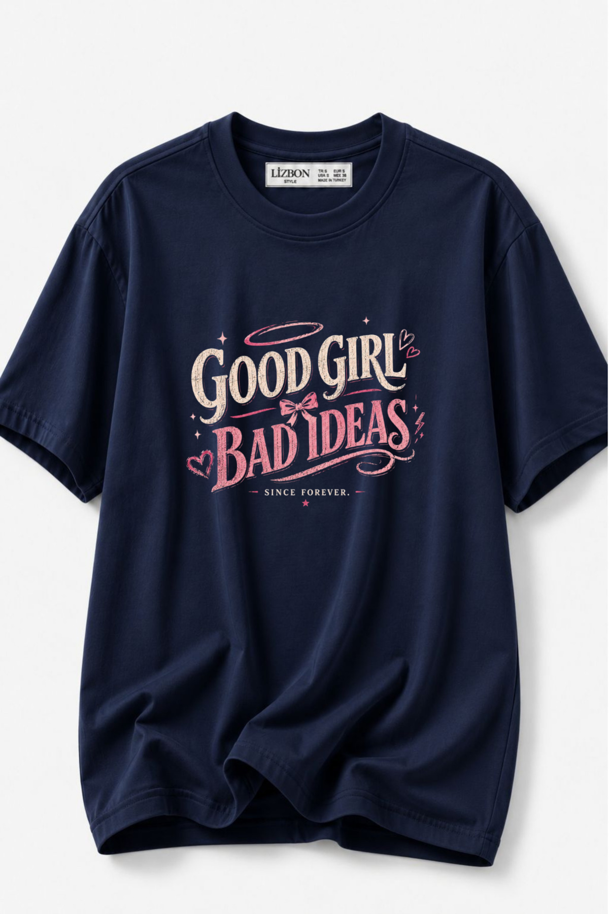 Lizbon Style Kadın Good Girl Baskılı Oversize %100 Pamuk Tişört Rahat ...