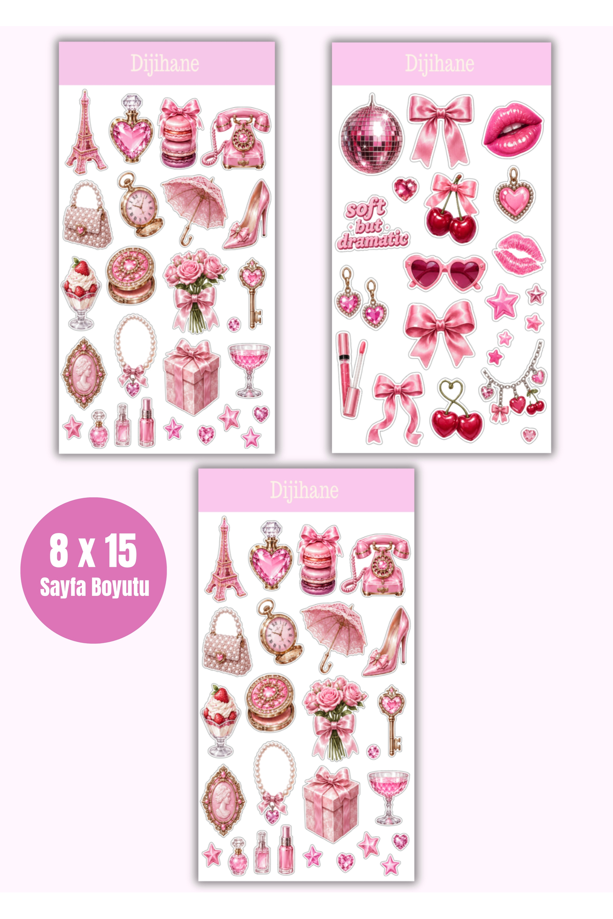 dijihane Coquette Pembe Estetik Sticker Seti 8x15 cm | Fiyonk, Kalp ...