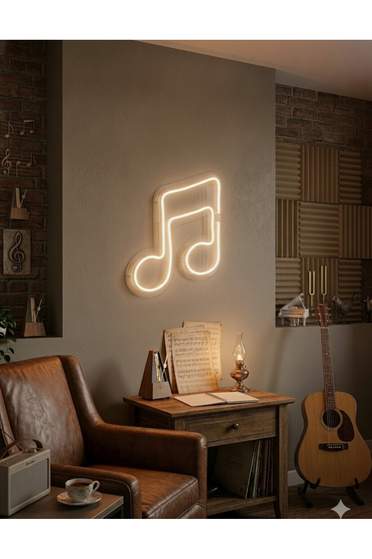 STUDYO YORA Sıcak Beyaz Müzik Notası LED Neon Tablo | Aydınlatmalı ...