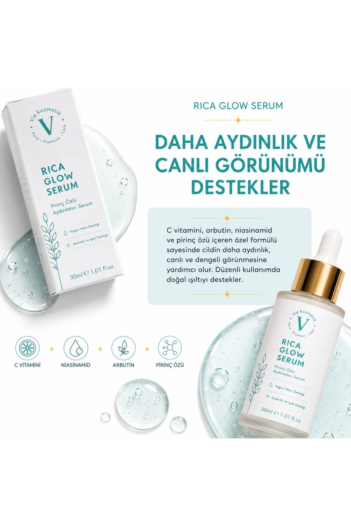 Via Aydınlatıcı Serum Rica Glow Pirinç Özlü C Vitamini 30 ml - Fiyatı ...