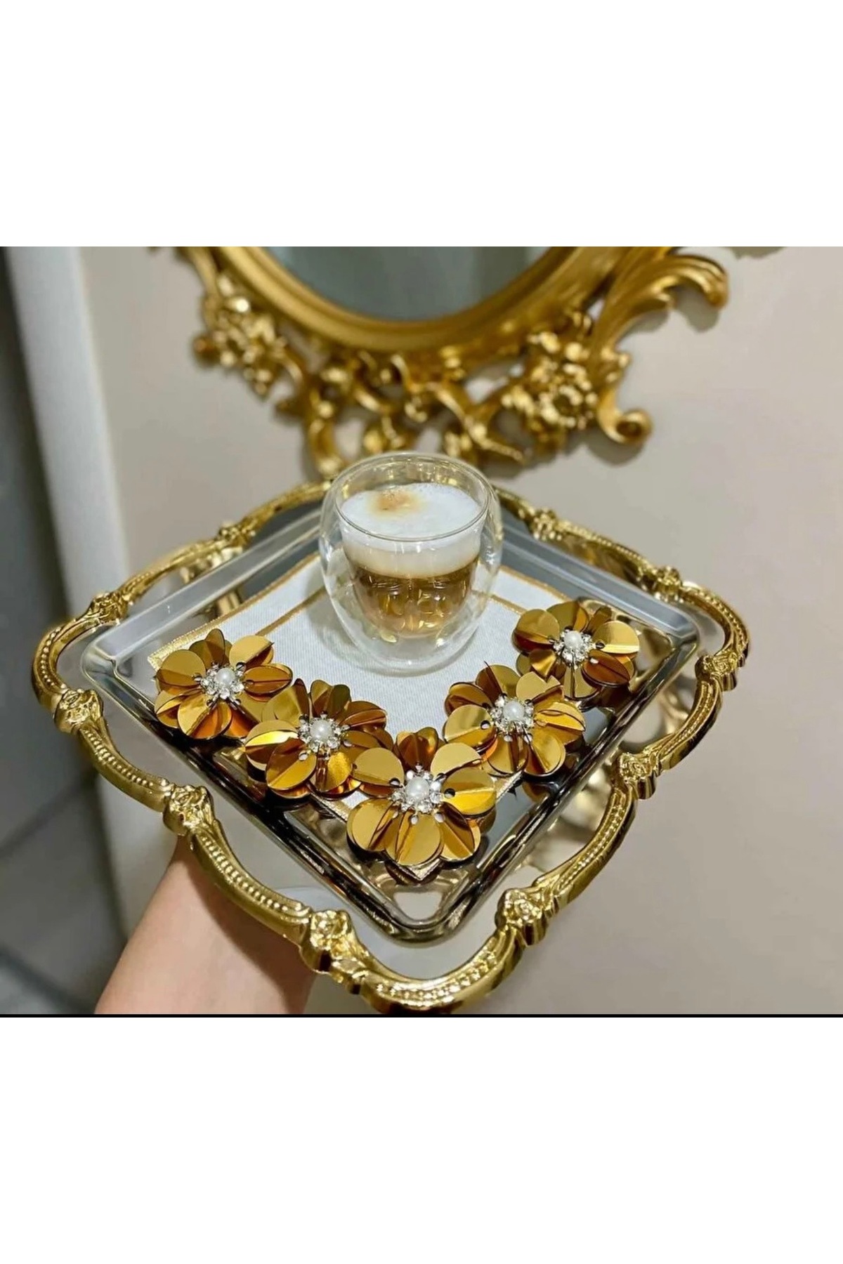 Elzemm store PASLANMAZ ÇELİK KARE 6 ADET PLASTİK GOLD ÇERÇEVELİ SERVİS ...