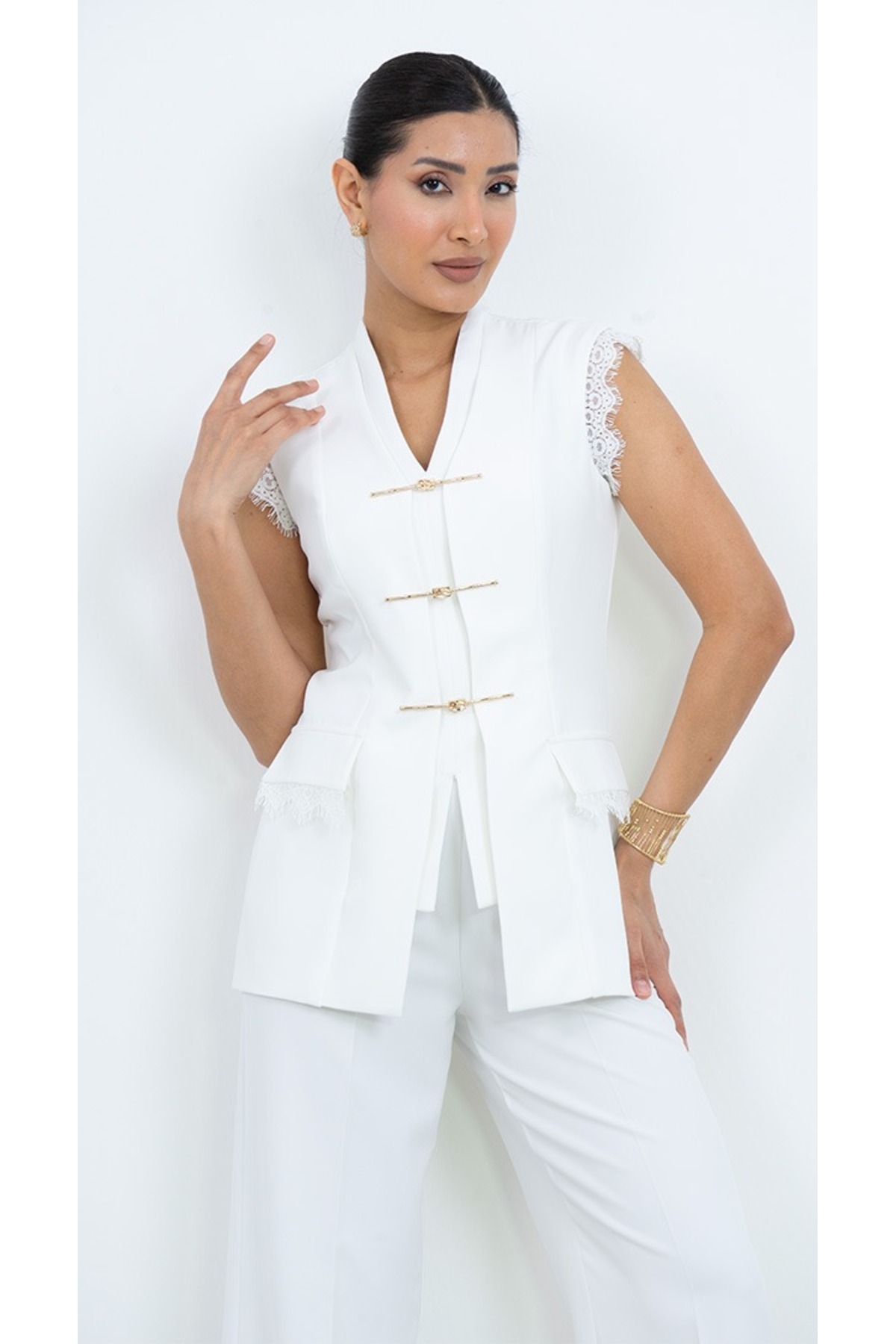 Dorne Moda Özel Seri Kruvaze Aksesuarlı Dantelli Abiye Pantolon Yelek ...