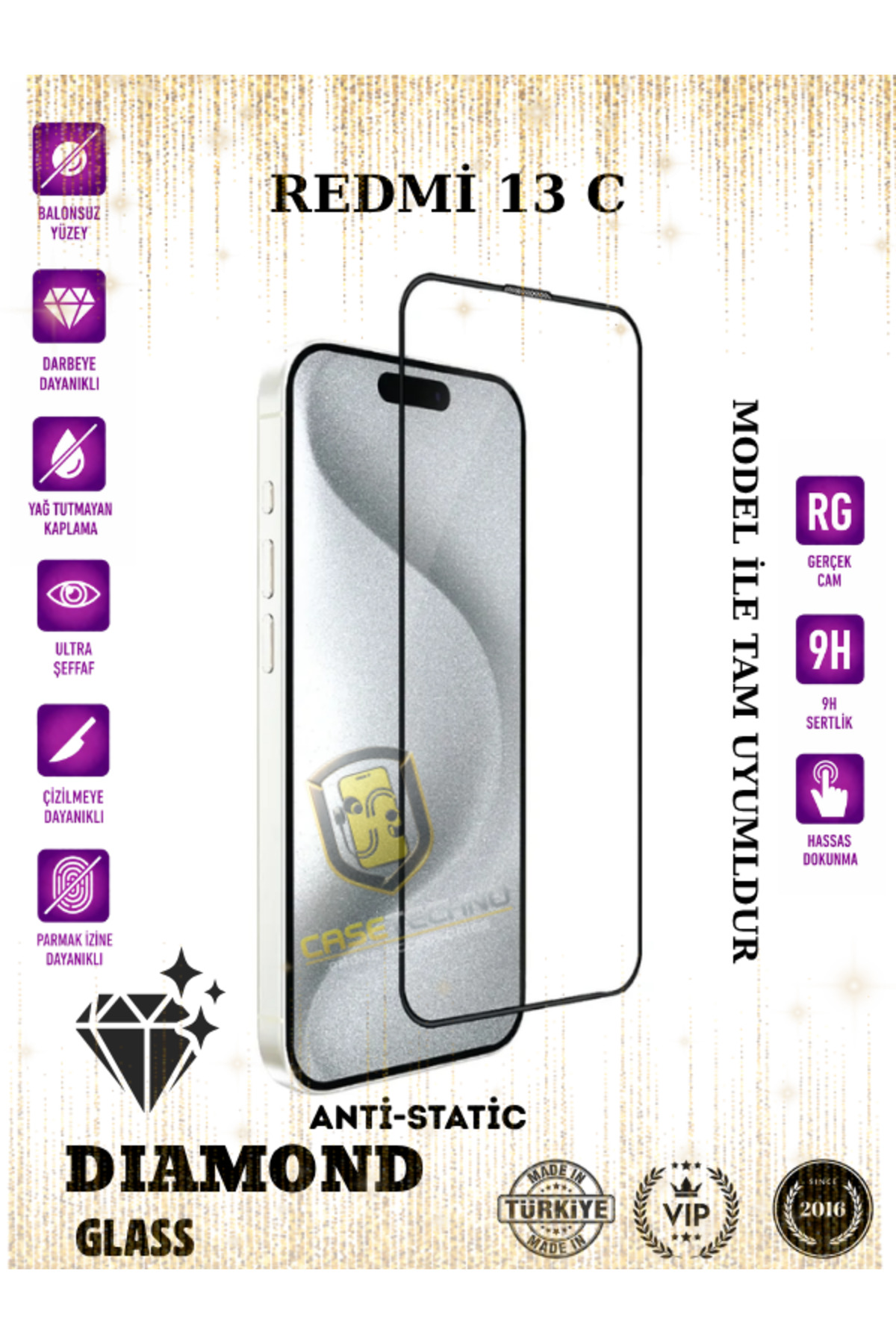 CaseTechnoo Redmi 13C Anti-Static ESD 9H Diamond Glass Ekran Koruyucu ...