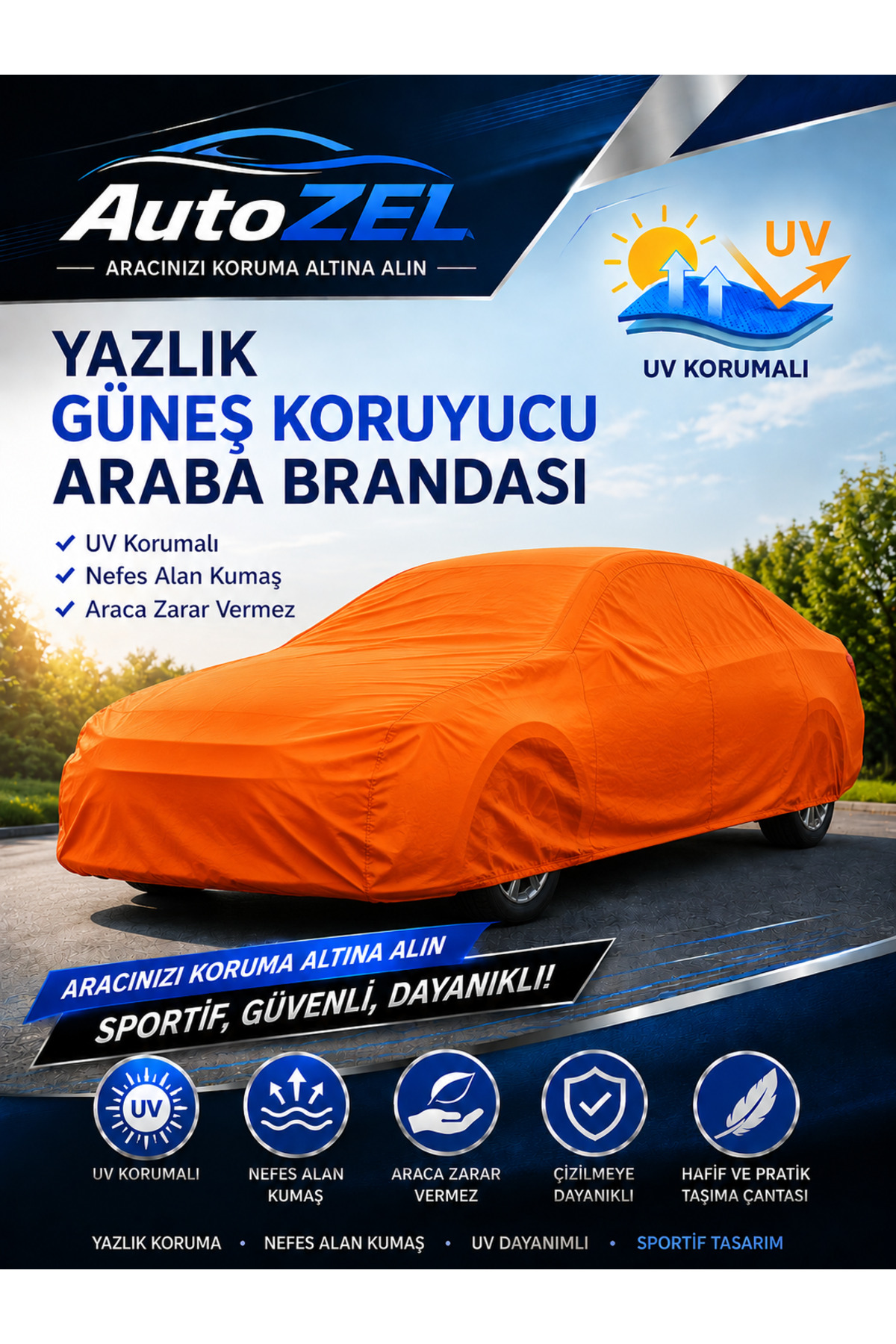 AutoZEL Turuncu Toyota Corolla Sedan Uyumlu Yazlık Araba Brandası Oto ...