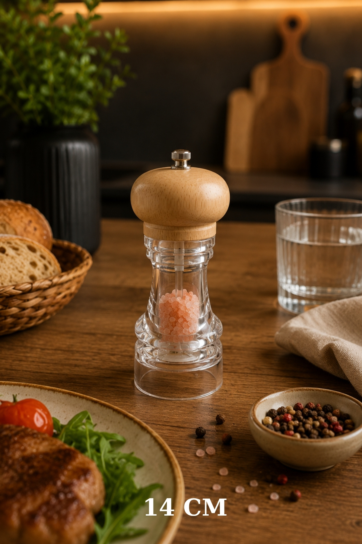 Chefstar AHŞAP BAŞLIKLI AKRİLİK TUZ / KARABİBER DEĞİRMEN ÖĞÜTÜCÜ,TUZLUK ...