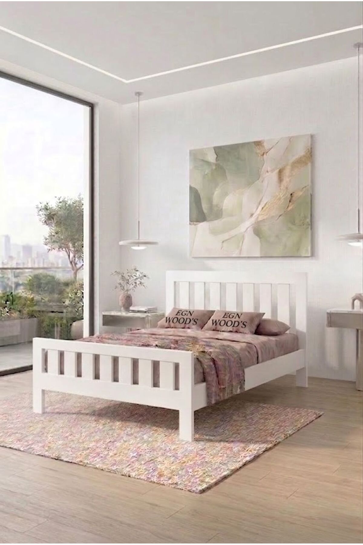 EGN WOODS Modern Beyaz MDF Karyola - Tek ve Çift Kişilik Yatak Ölçü ...