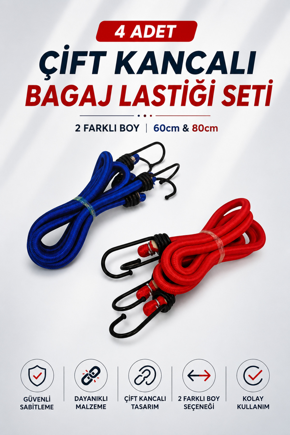 kazen 4 Adet Çift Kancalı Bagaj Lastiği Seti - 2 Farklı Boy 60cm ve ...