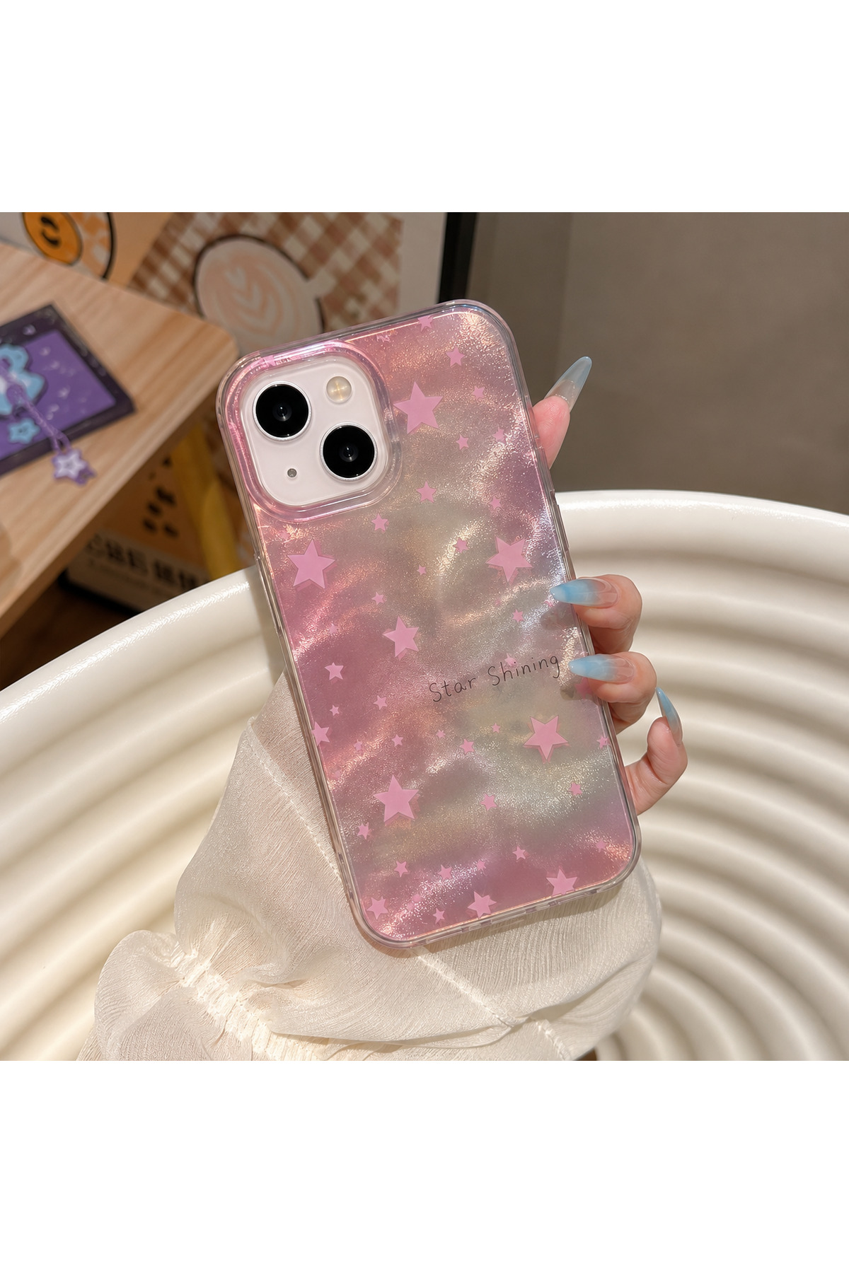 MustCase iPhone 13 / 14 / 15 Uyumlu Pembe Yıldızlı Hologram Telefon ...