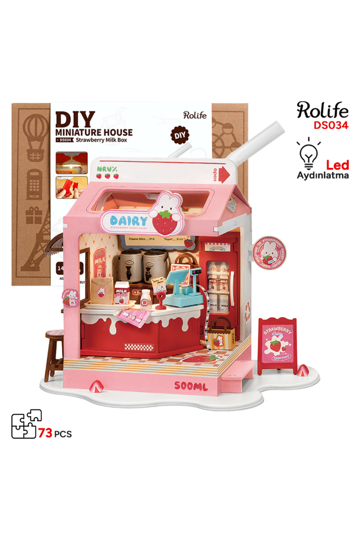 Rolife DS034 Çilekli Süt Dükkanı (Strawberry Milk Box) DIY Minyatür ...