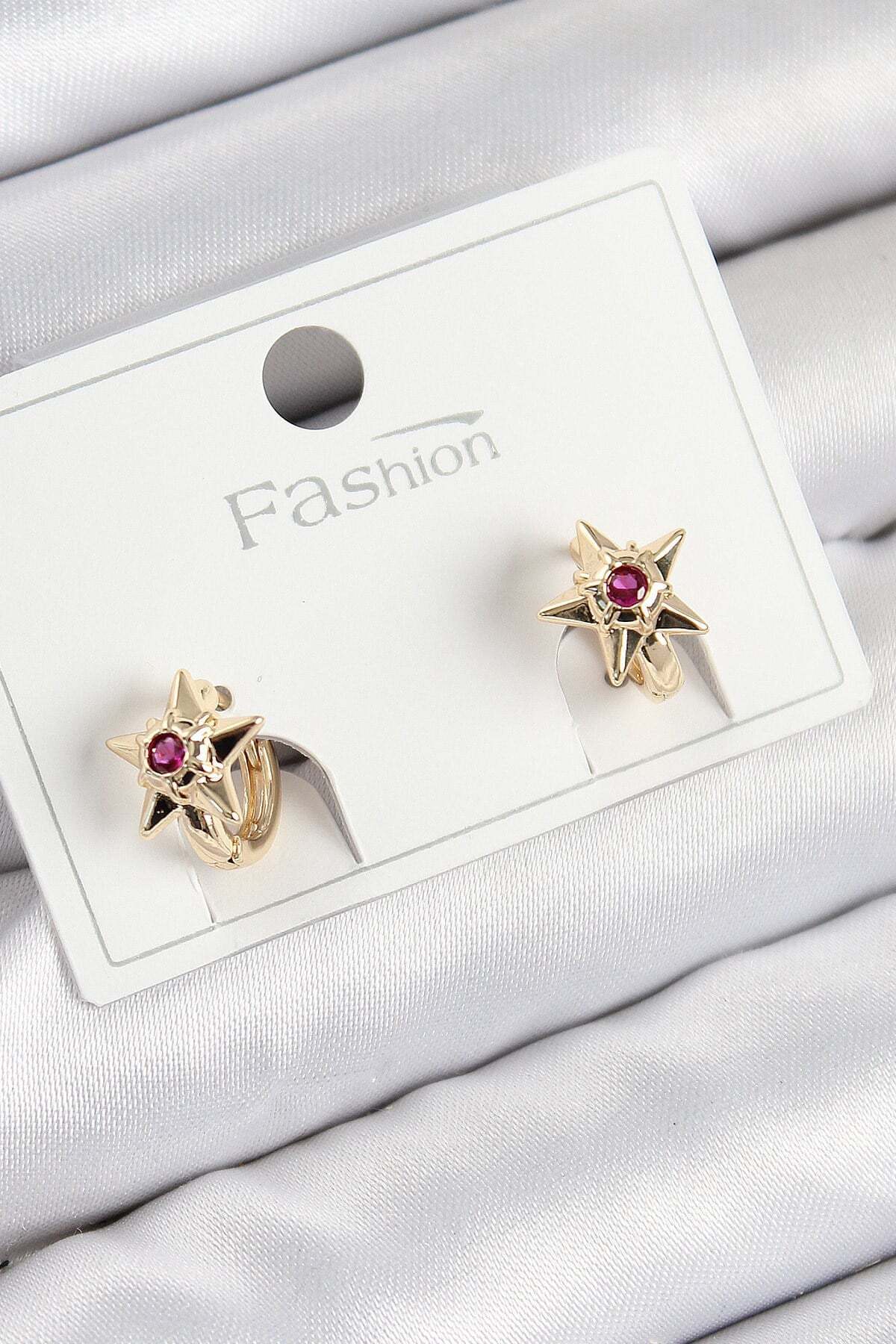 Inure Jewelry Pirinç Zirkon Taşlı Yıldız Model Gold Renk Çocuk Küpe ...