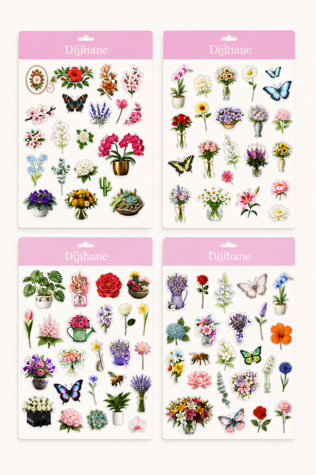 dijihane 4 Sayfa 85+ Parça Çiçek Temalı Sticker Seti – Defter, Ajanda ...