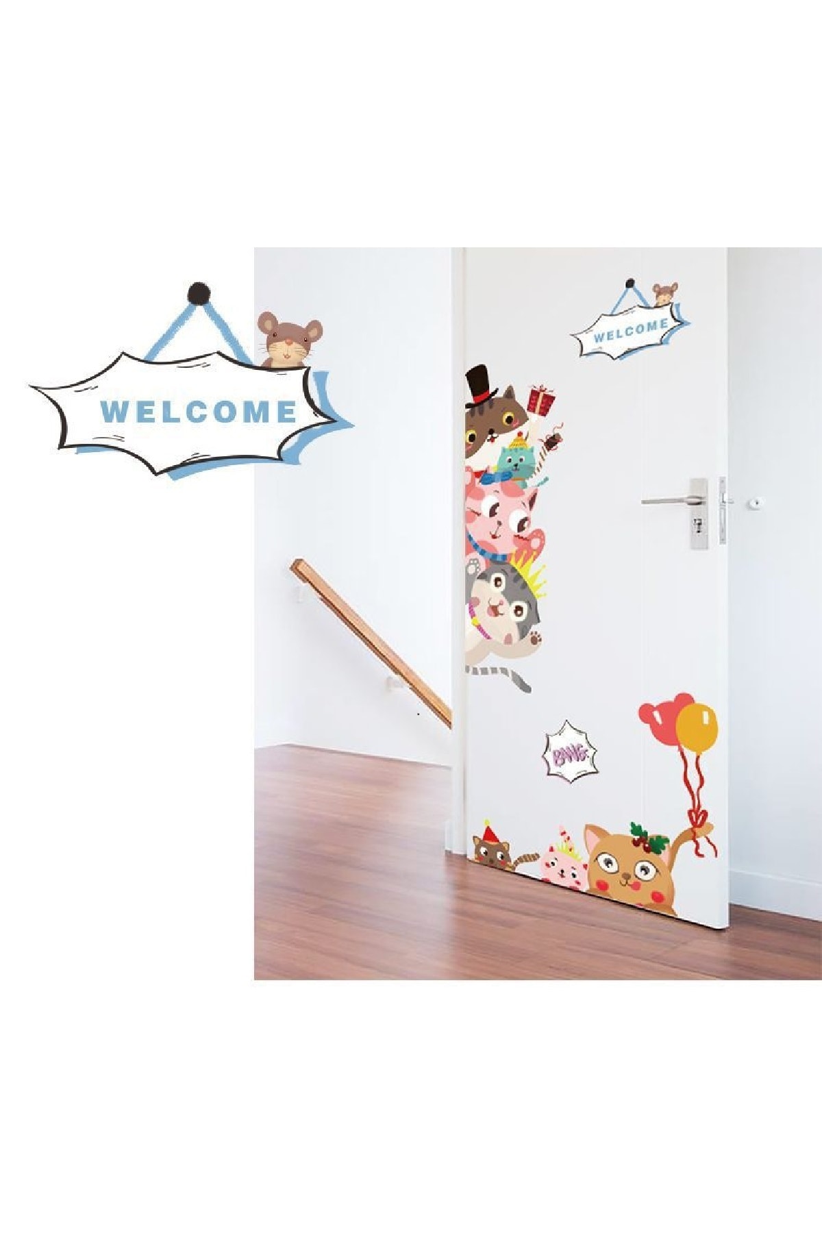 UAT Products Welcome Yazısı Ve Sevimli Hayvanlar Kapı Sticker Çocuk ...