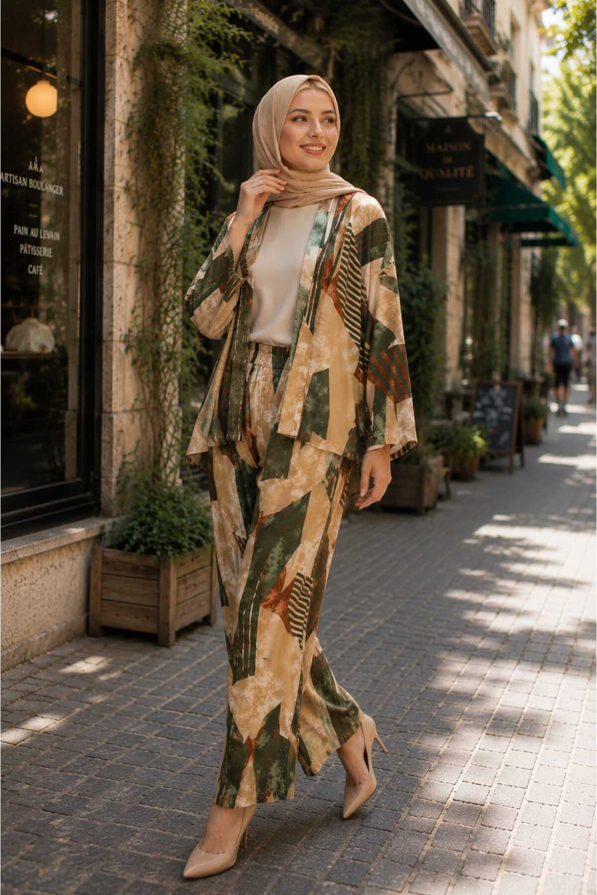 forte bella Etnik Desen Alt-Üst Trend Tesettür Kimono Takım - Fiyatı ...