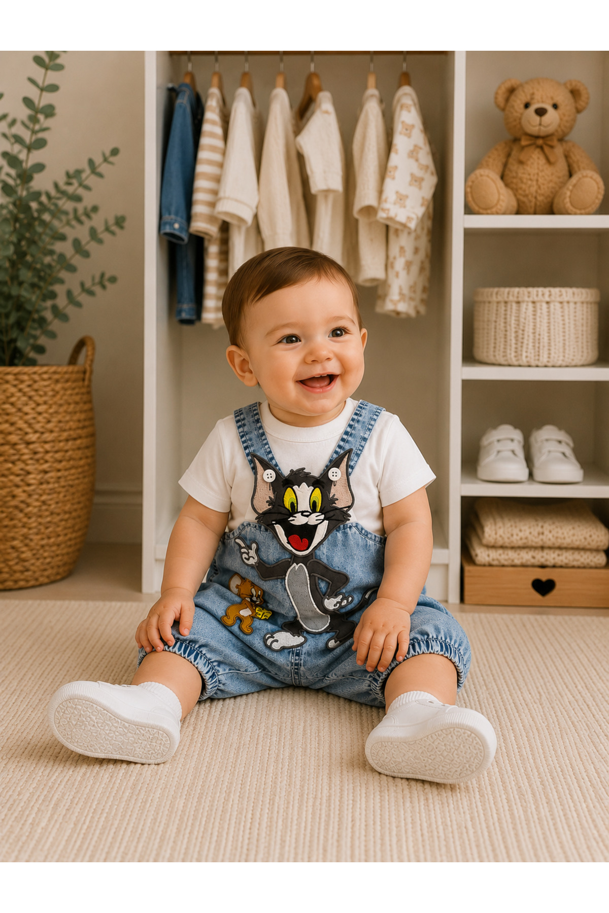 MASAL BEBE KİDS UNISEX TOM JERRY SEVİMLİ KARAKTERLİ KOT SALOPET ...